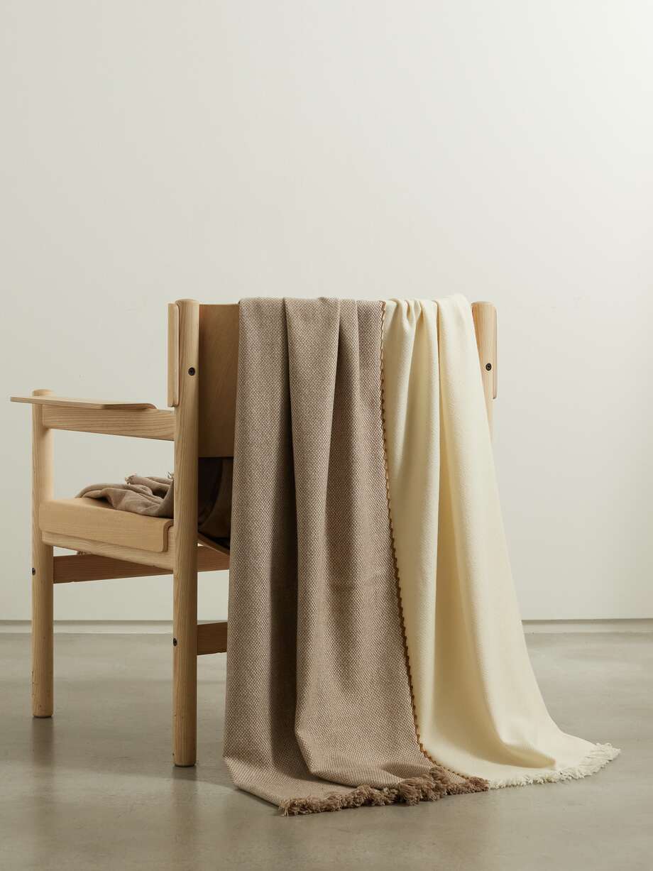 LORO PIANA Gobi suede-trimmed fringed color-block cashmere throw | NET ...