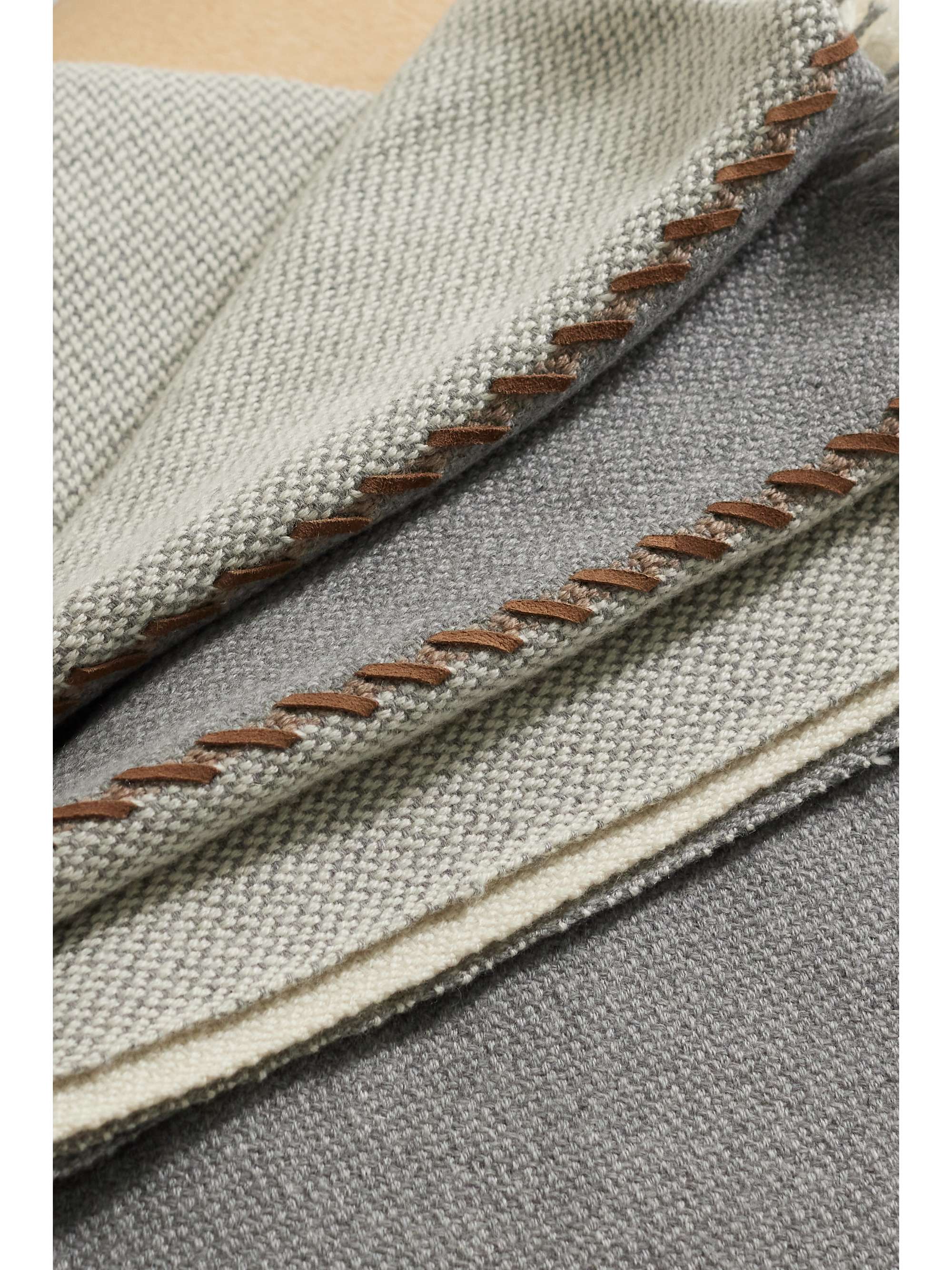 LORO PIANA Gobi suede-trimmed fringed color-block cashmere throw | NET ...