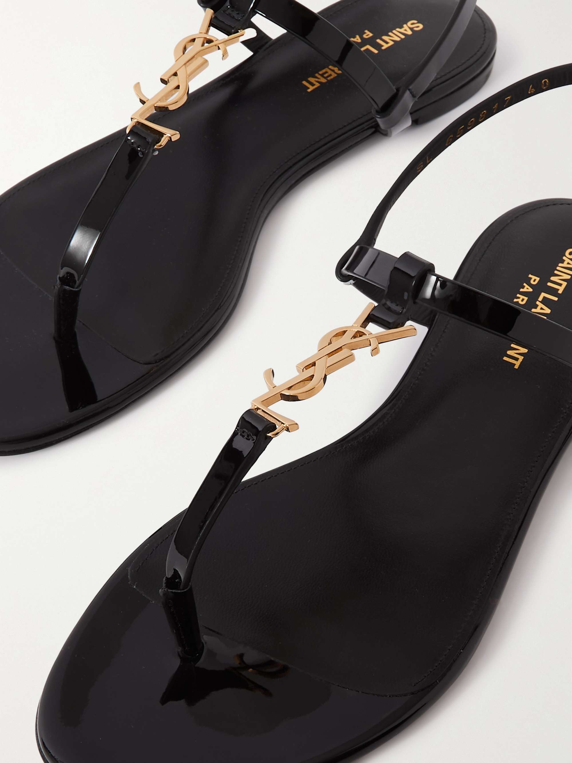 SAINT LAURENT Cassandra logo-embellished patent-leather slingback sandals | NET-A-PORTER