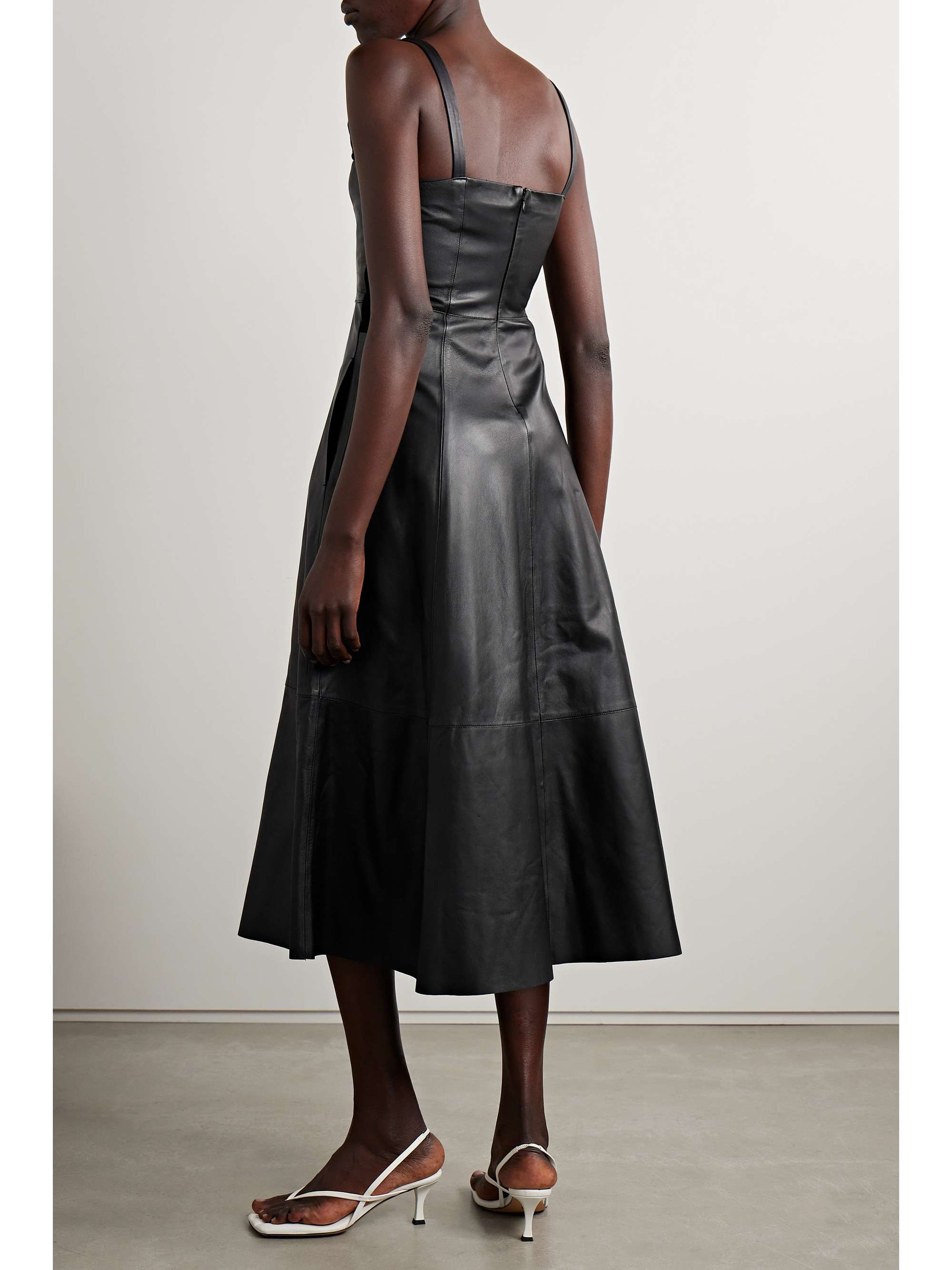 VINCE Paneled ribbed-jersey leather midi dress | NET-A-PORTER