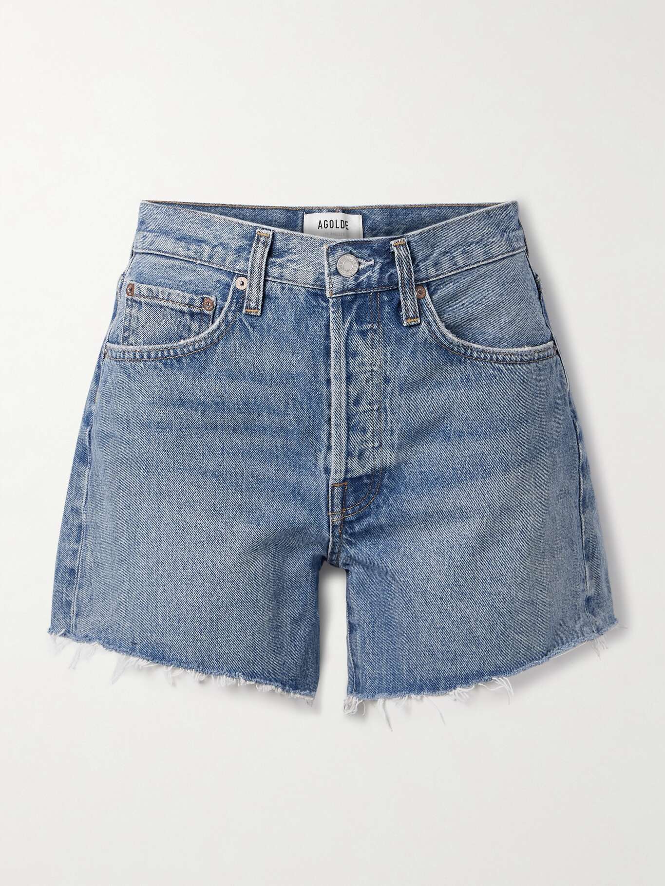 AGOLDE Parker Long distressed denim shorts | NET-A-PORTER