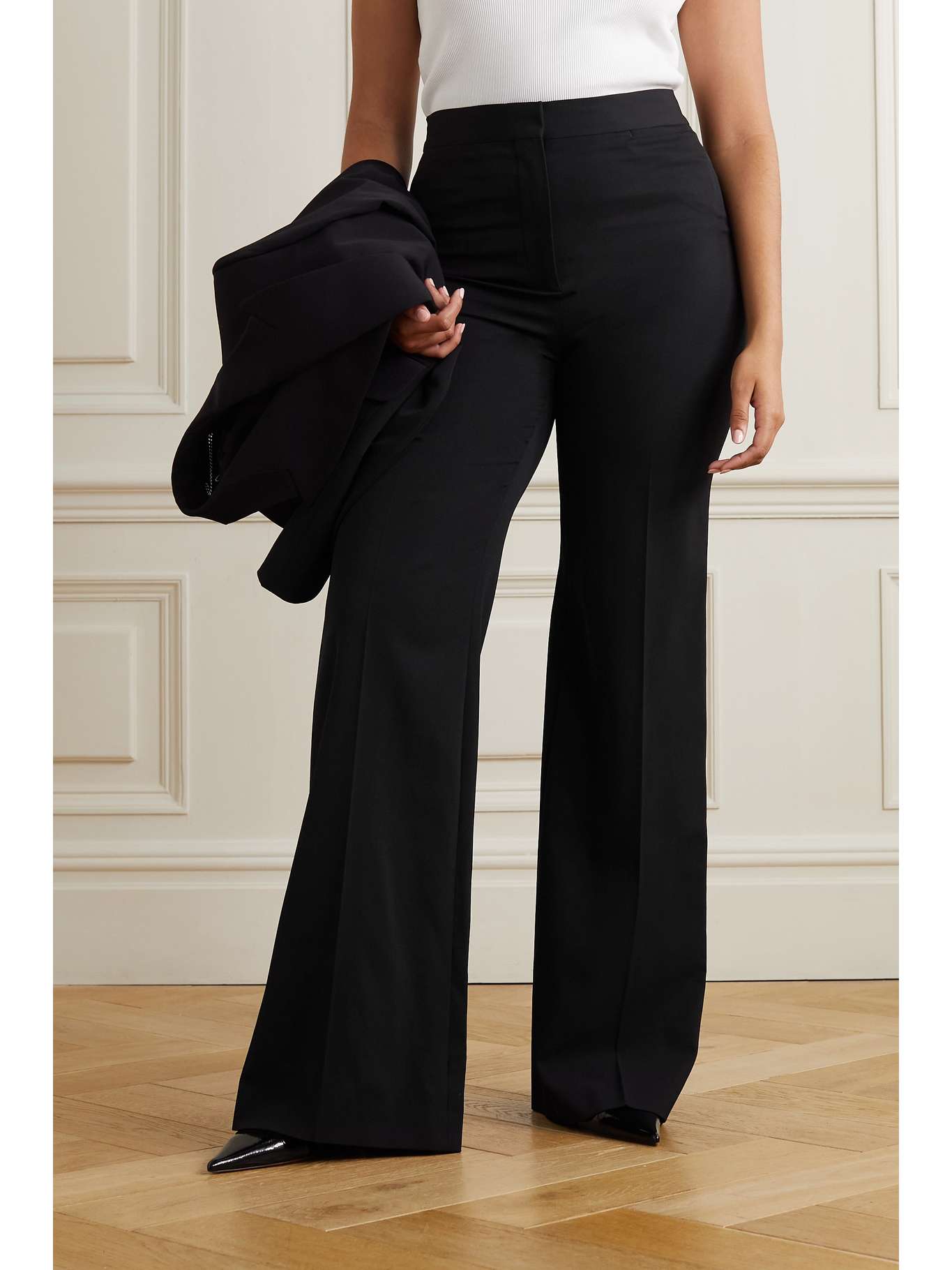 STELLA MCCARTNEY + NET SUSTAIN stretch-wool twill wide-leg flared pants ...