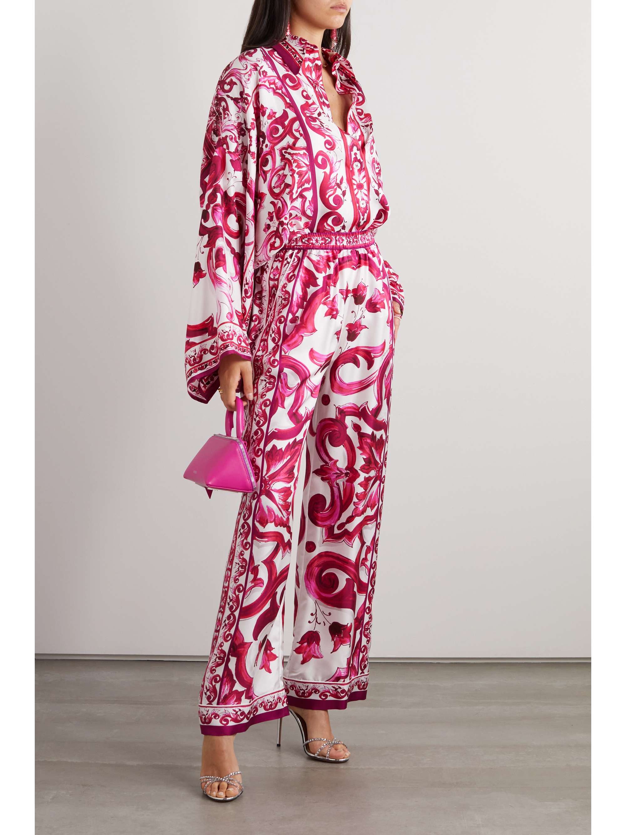 Dolce And Gabbana Printed Silk Twill Wide Leg Pants Net A Porter