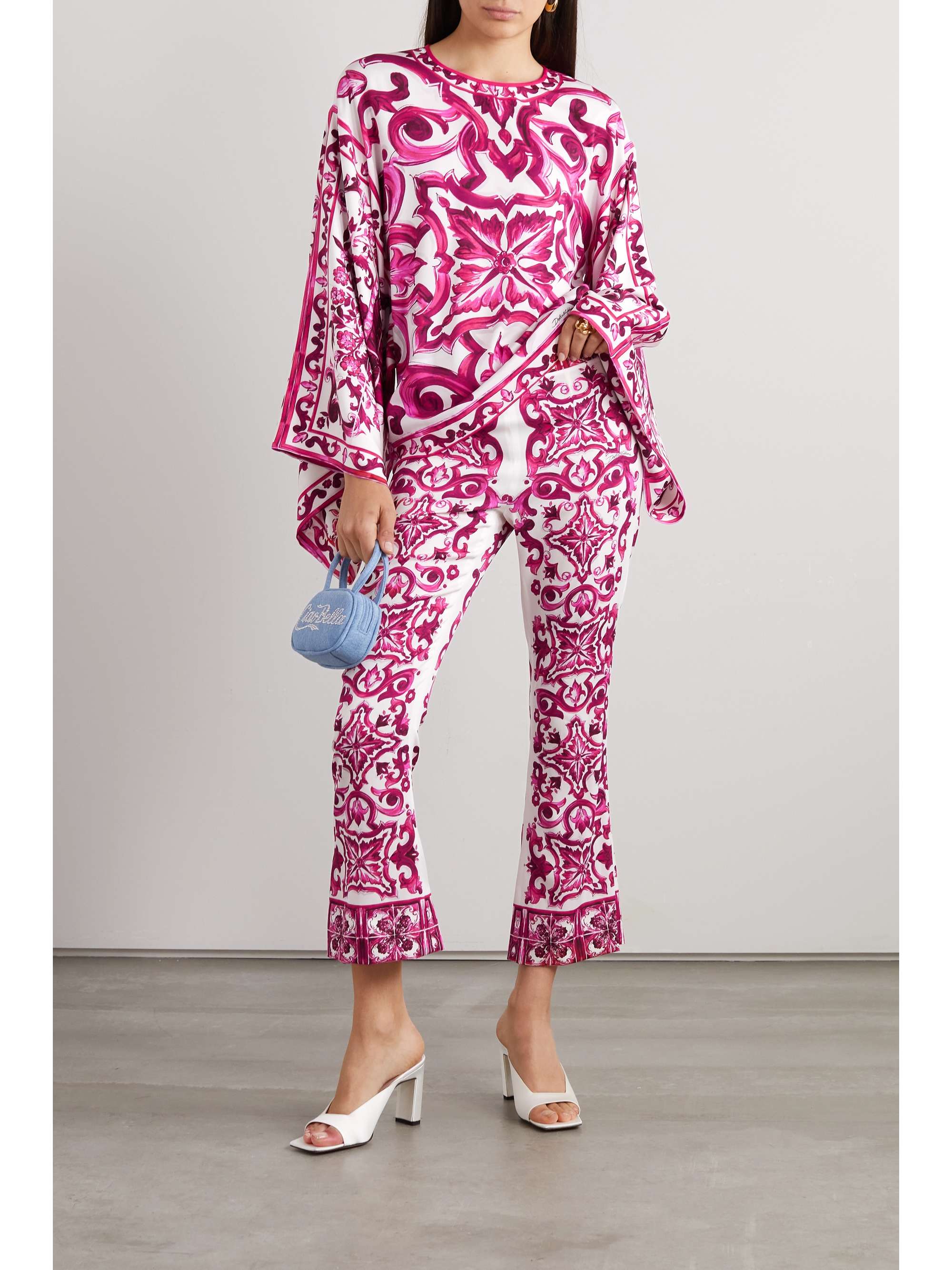 DOLCE&GABBANA Maiolica cropped printed silk-blend flared pants | NET-A ...