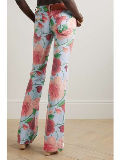 + Paula's Ibiza Roses leather-trimmed floral-print flared jeans | NET-A ...