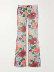 + Paula's Ibiza Roses leather-trimmed floral-print flared jeans | NET-A ...