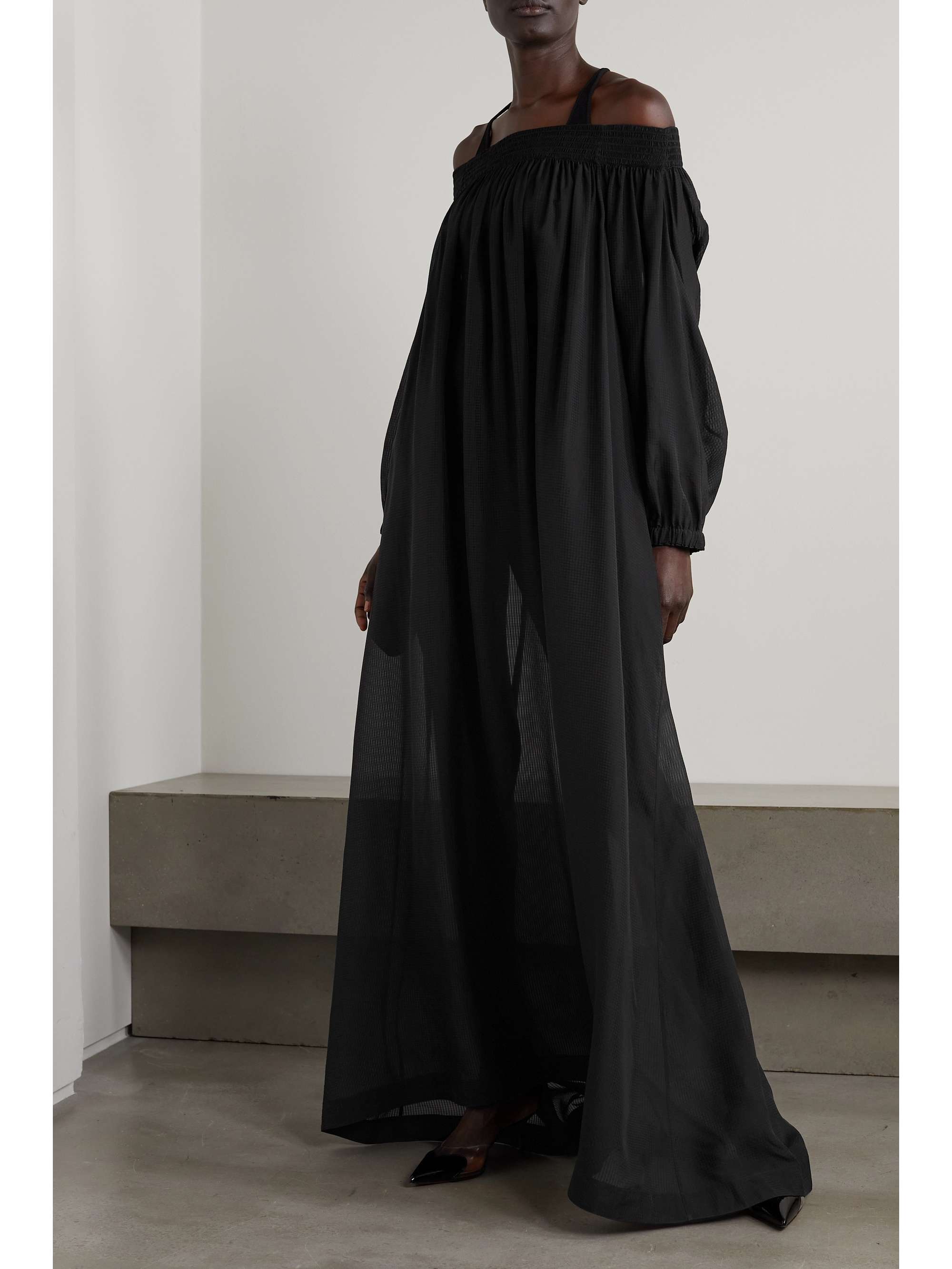 ALAÏA Archetypes off-the-shouder checked jacquard maxi dress | NET-A-PORTER