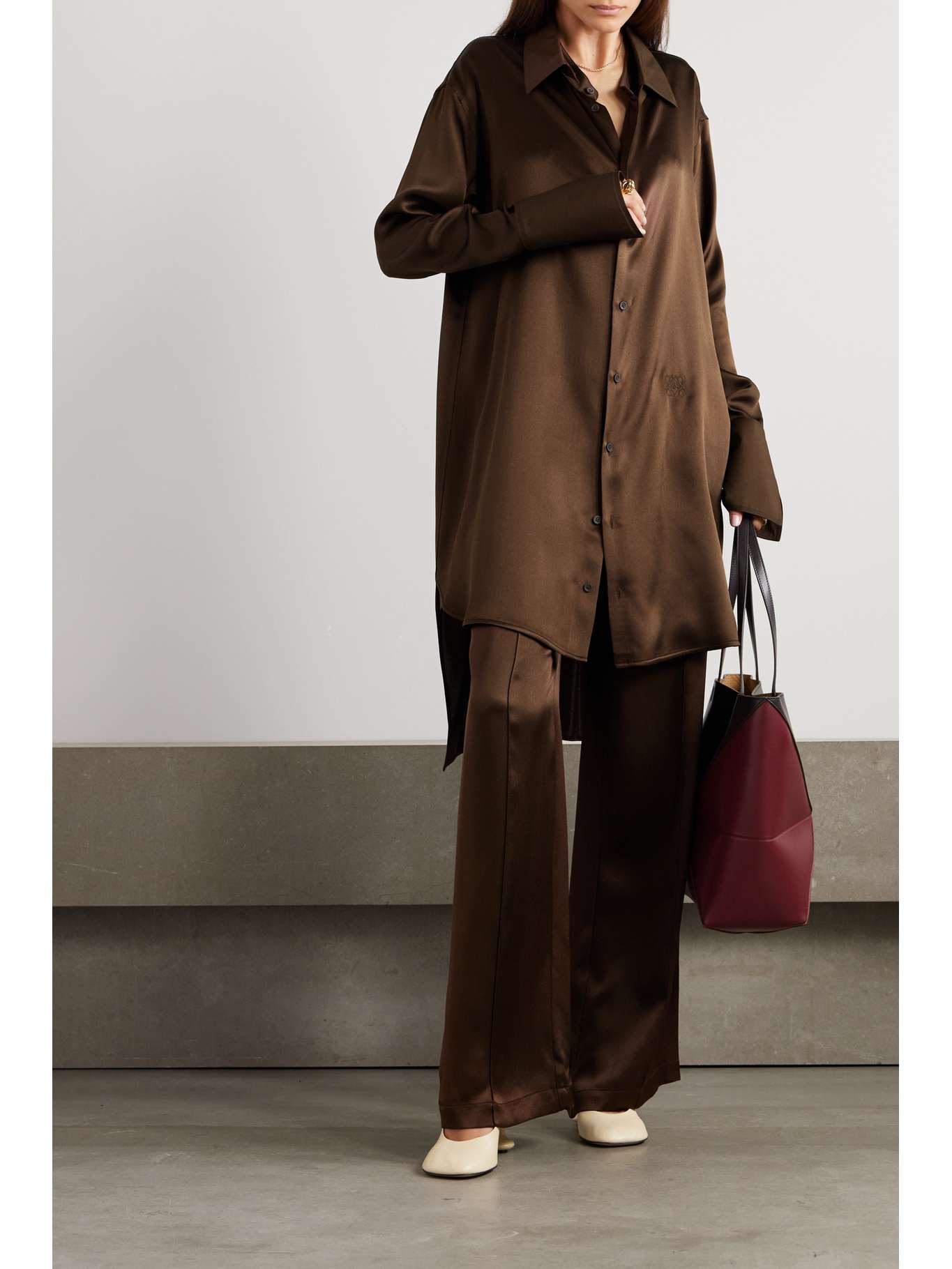 LOEWE Convertible embroidered silk-satin shirt dress | NET-A-PORTER