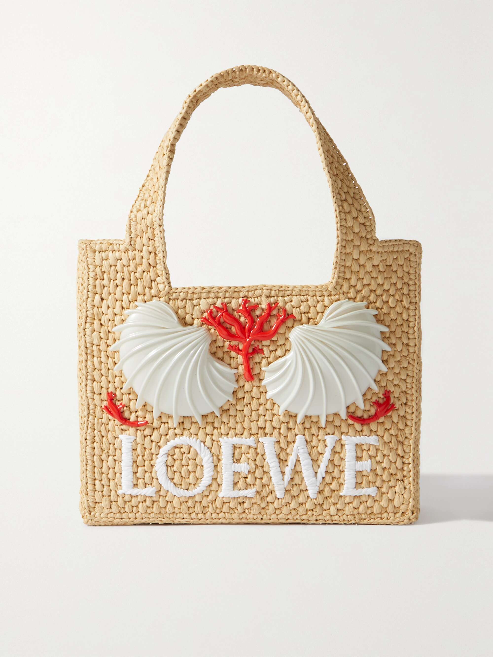 LOEWE Font mini embellished embroidered raffia tote | NET-A-PORTER