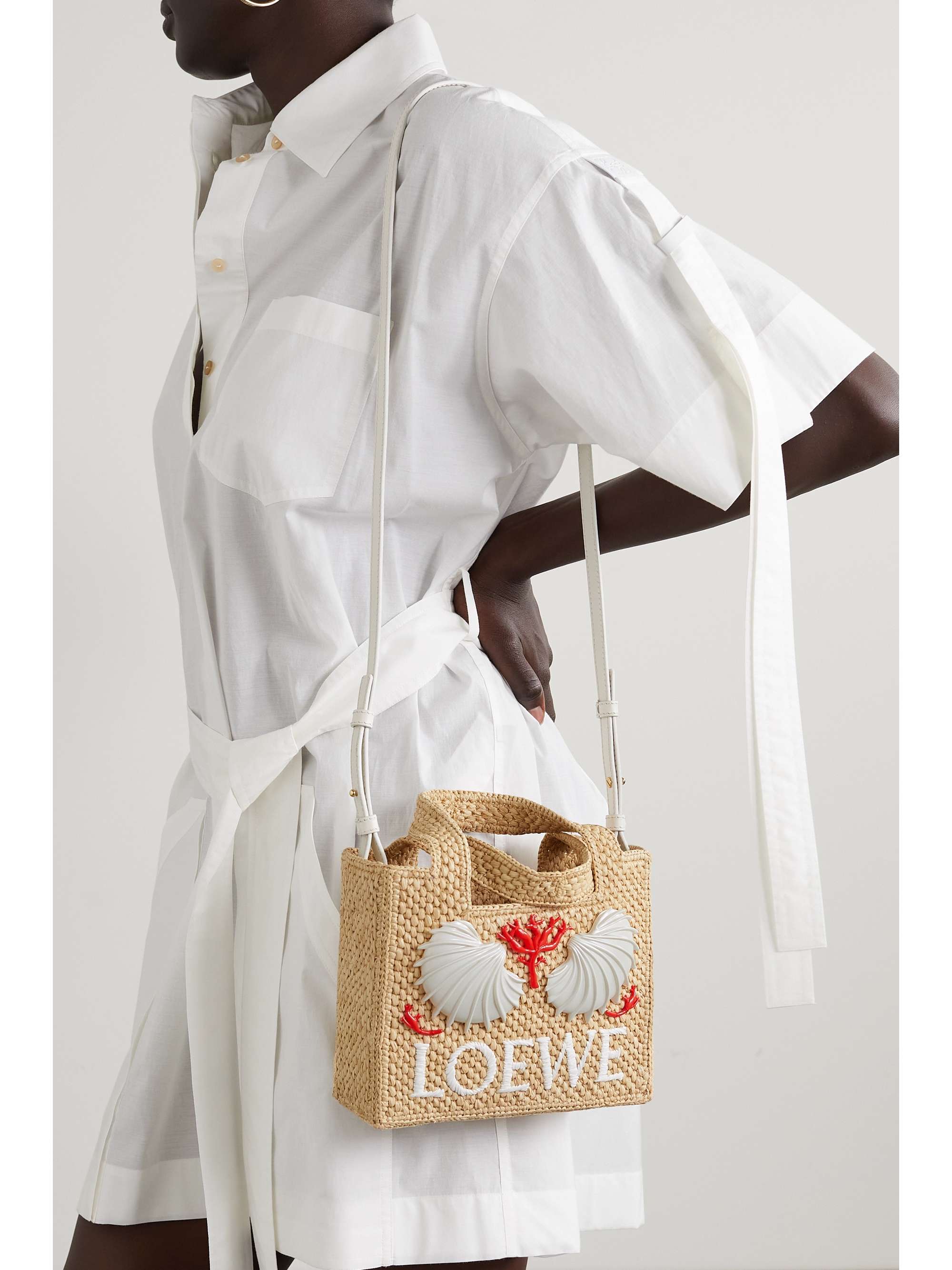 LOEWE Font mini embellished embroidered raffia tote | NET-A-PORTER