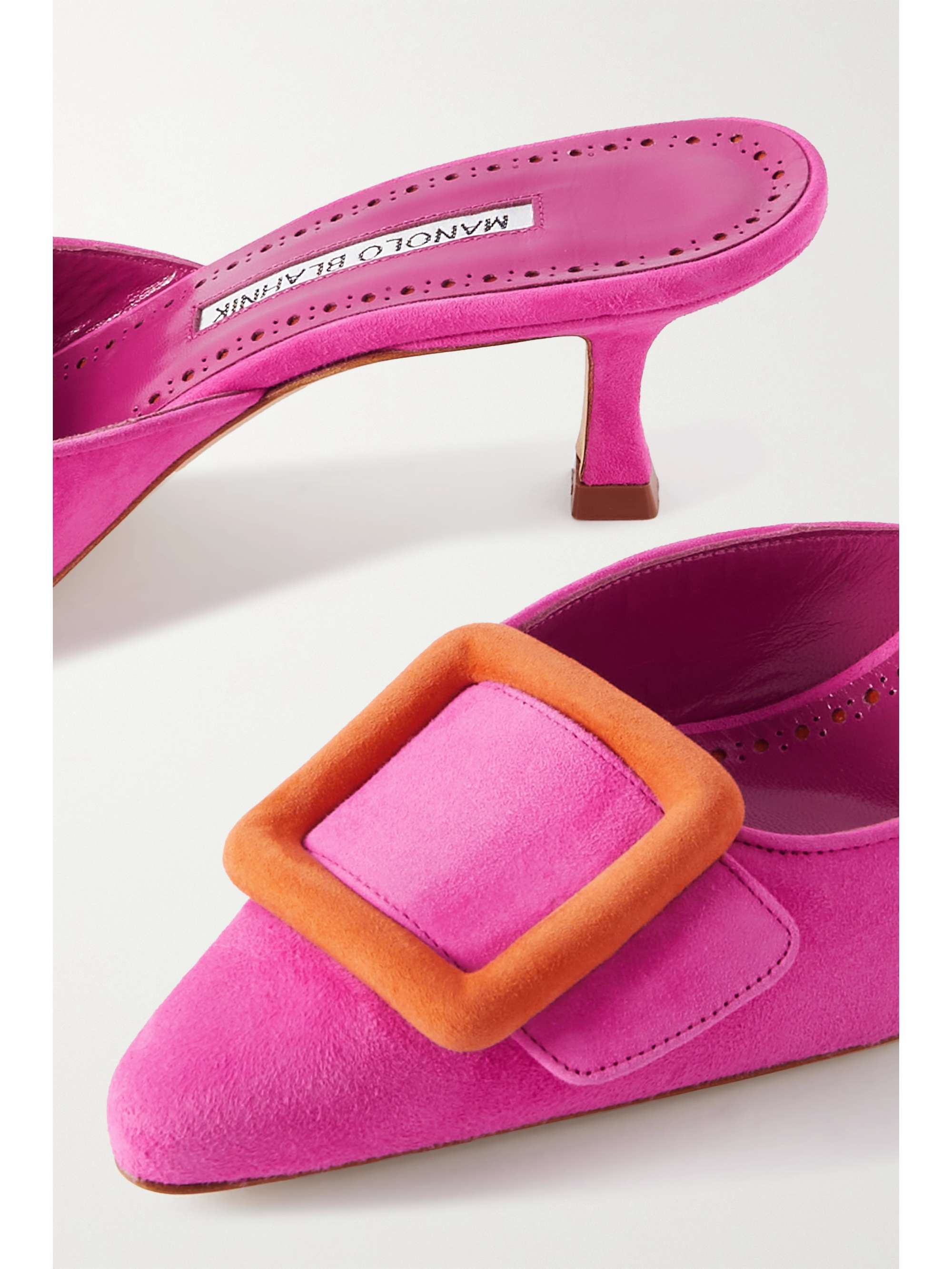 MANOLO BLAHNIK Maysale 50 buckled suede mules | NET-A-PORTER