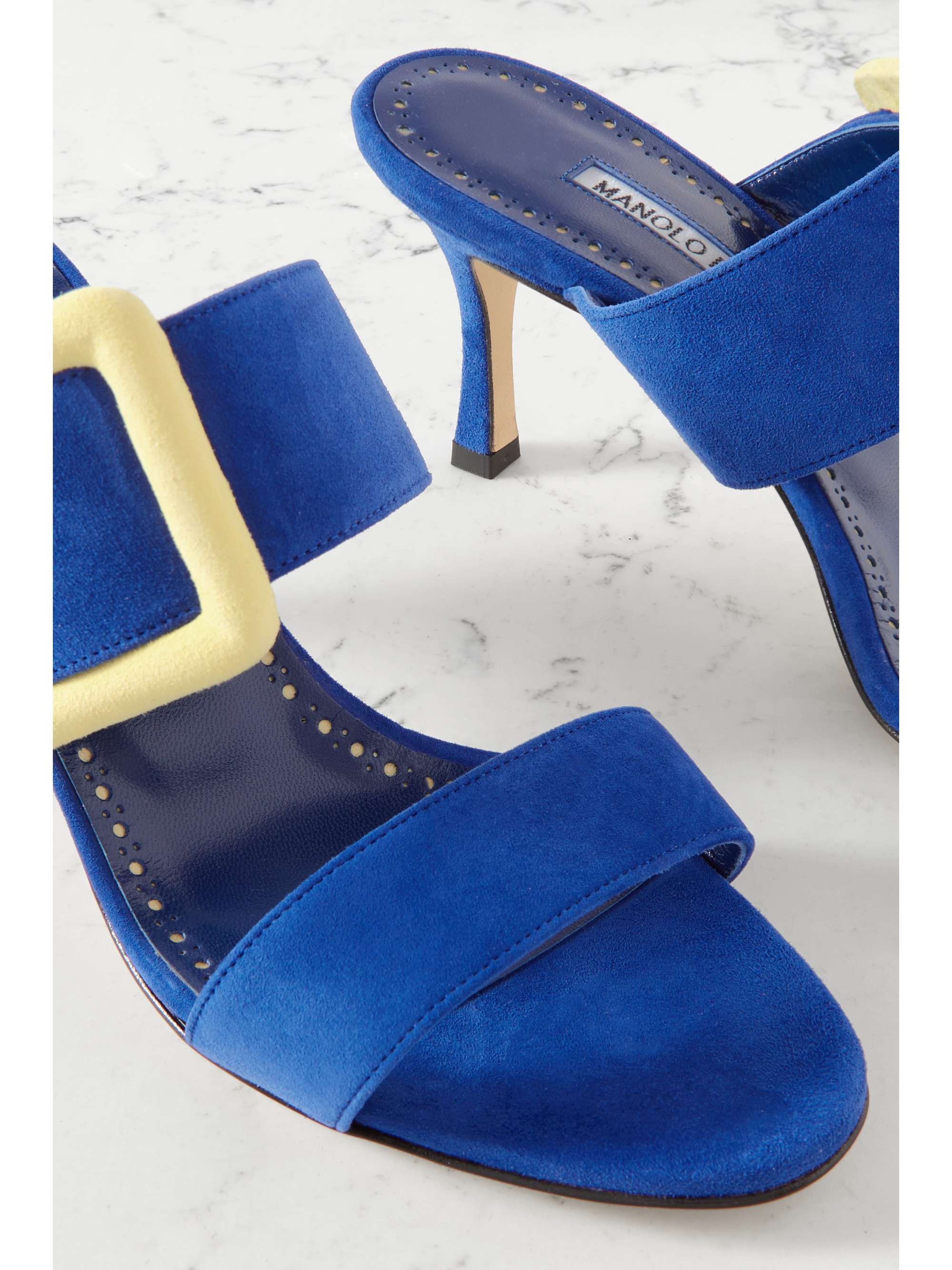 MANOLO BLAHNIK Gable 70 buckled suede mules | NET-A-PORTER