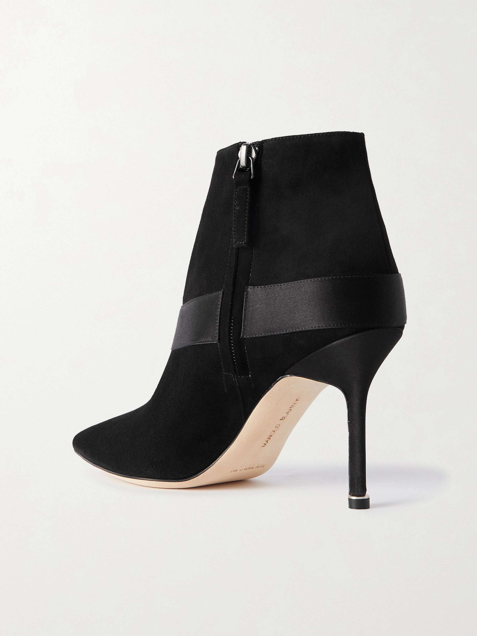 MANOLO BLAHNIK Plinianu 90 crystal-embellished satin-trimmed suede ...