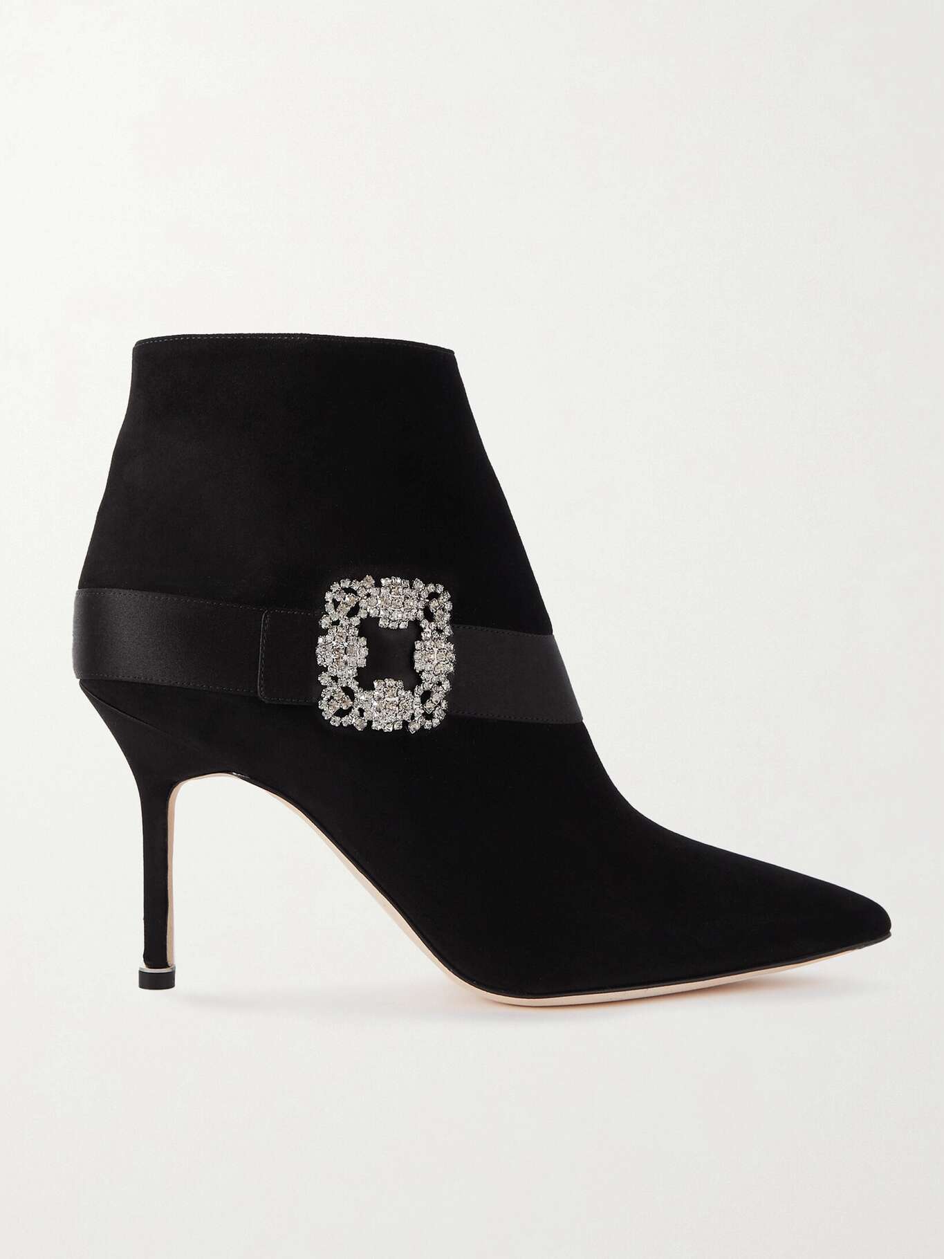 MANOLO BLAHNIK Plinianu 90 crystal-embellished satin-trimmed suede ...