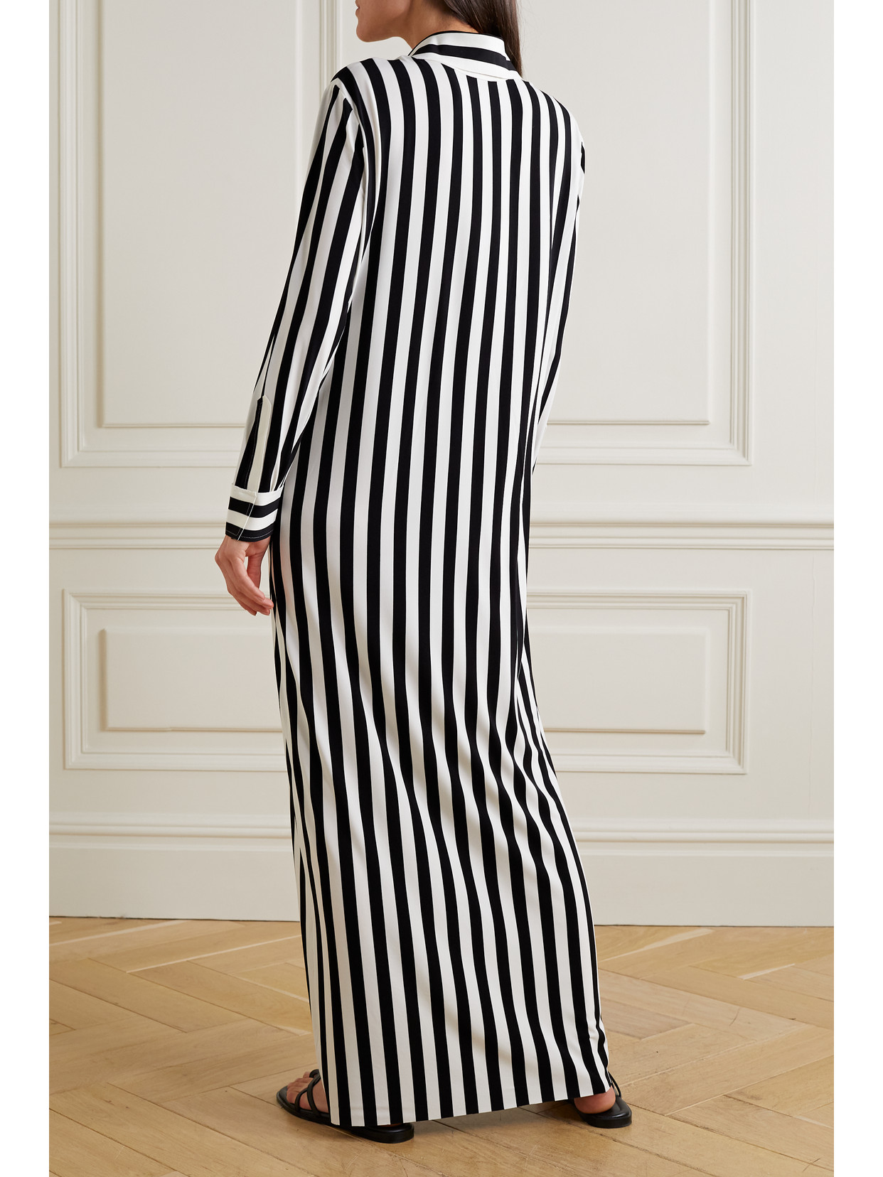 Norma Kamali Stripe Cut-out Long Sleeve Maxi Dress In 3-4 Stripe | ModeSens