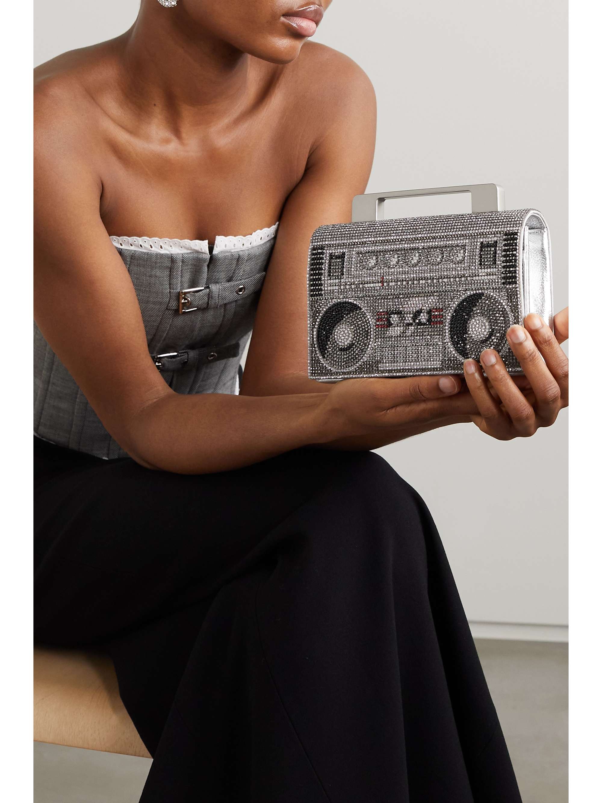JUDITH LEIBER COUTURE Boom Box Soft Boom crystal-embellished metallic ...