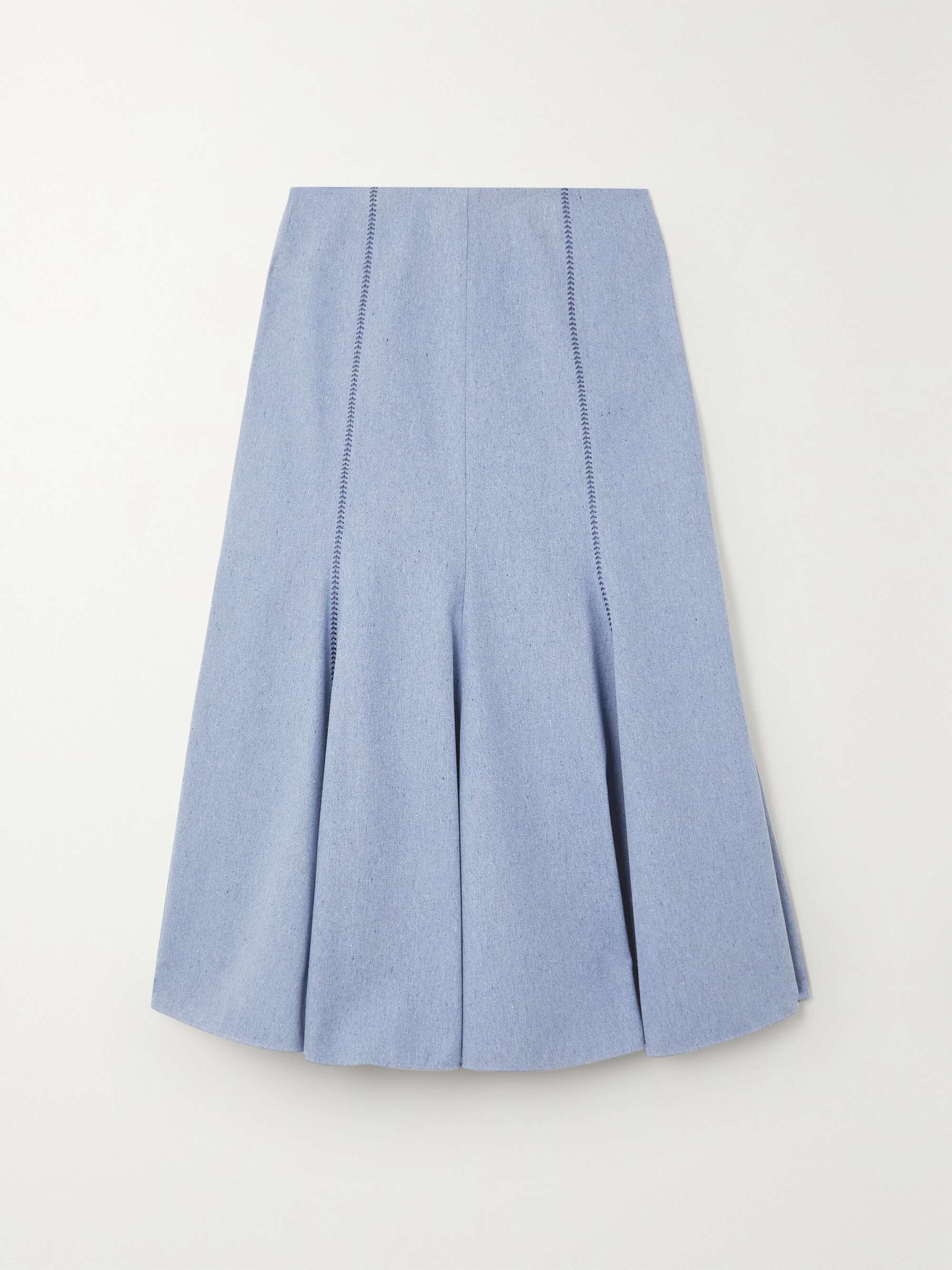 Gabriela Hearst Amy Paneled Embroidered Denim Midi Skirt Net A Porter