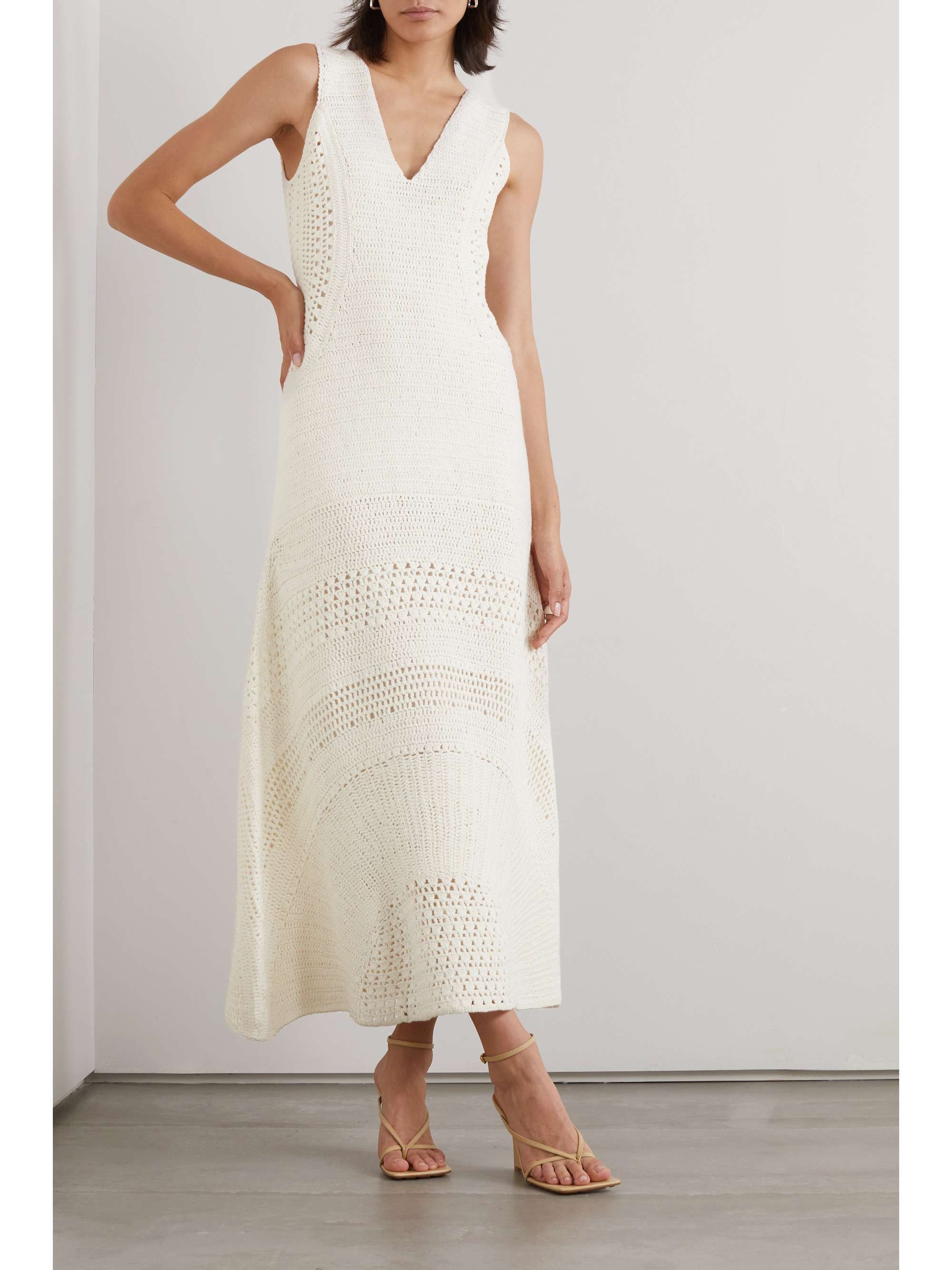 Gabriela Hearst Ocon Crocheted Wool And Cashmere Blend Midi Dress Net