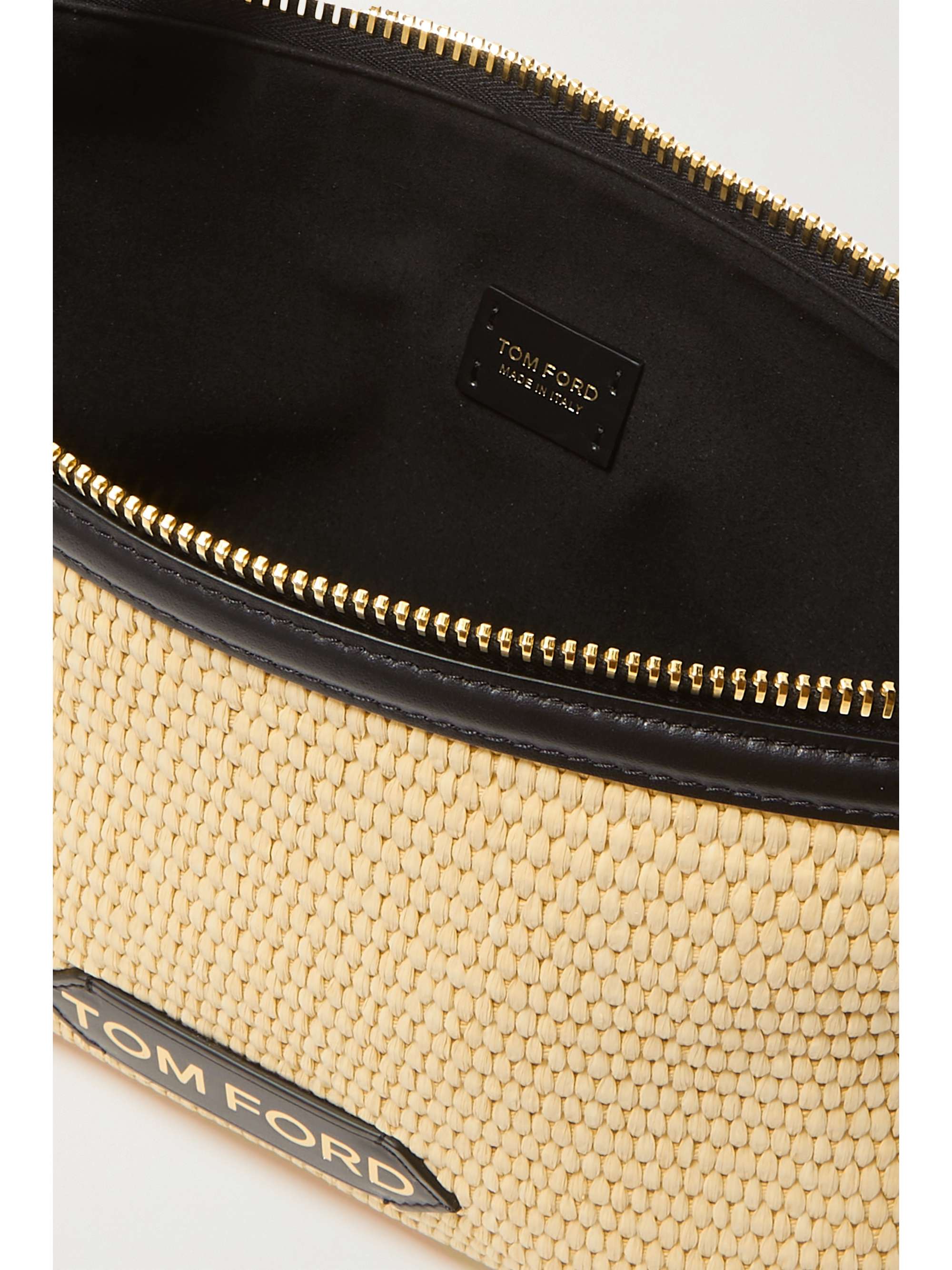 TOM FORD Label leather-trimmed raffia shoulder bag | NET-A-PORTER