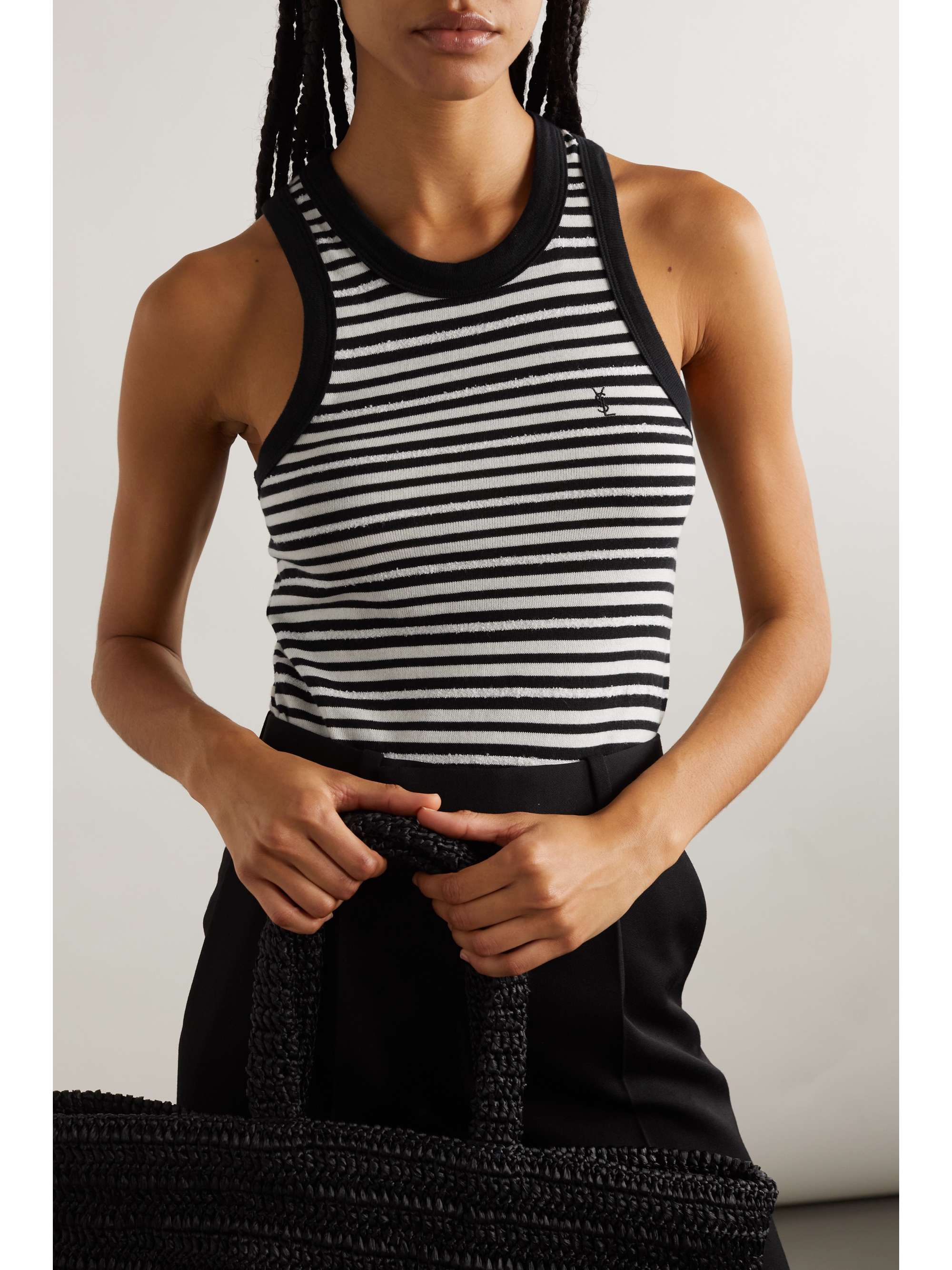 SAINT LAURENT Distressed striped cotton tank | NET-A-PORTER