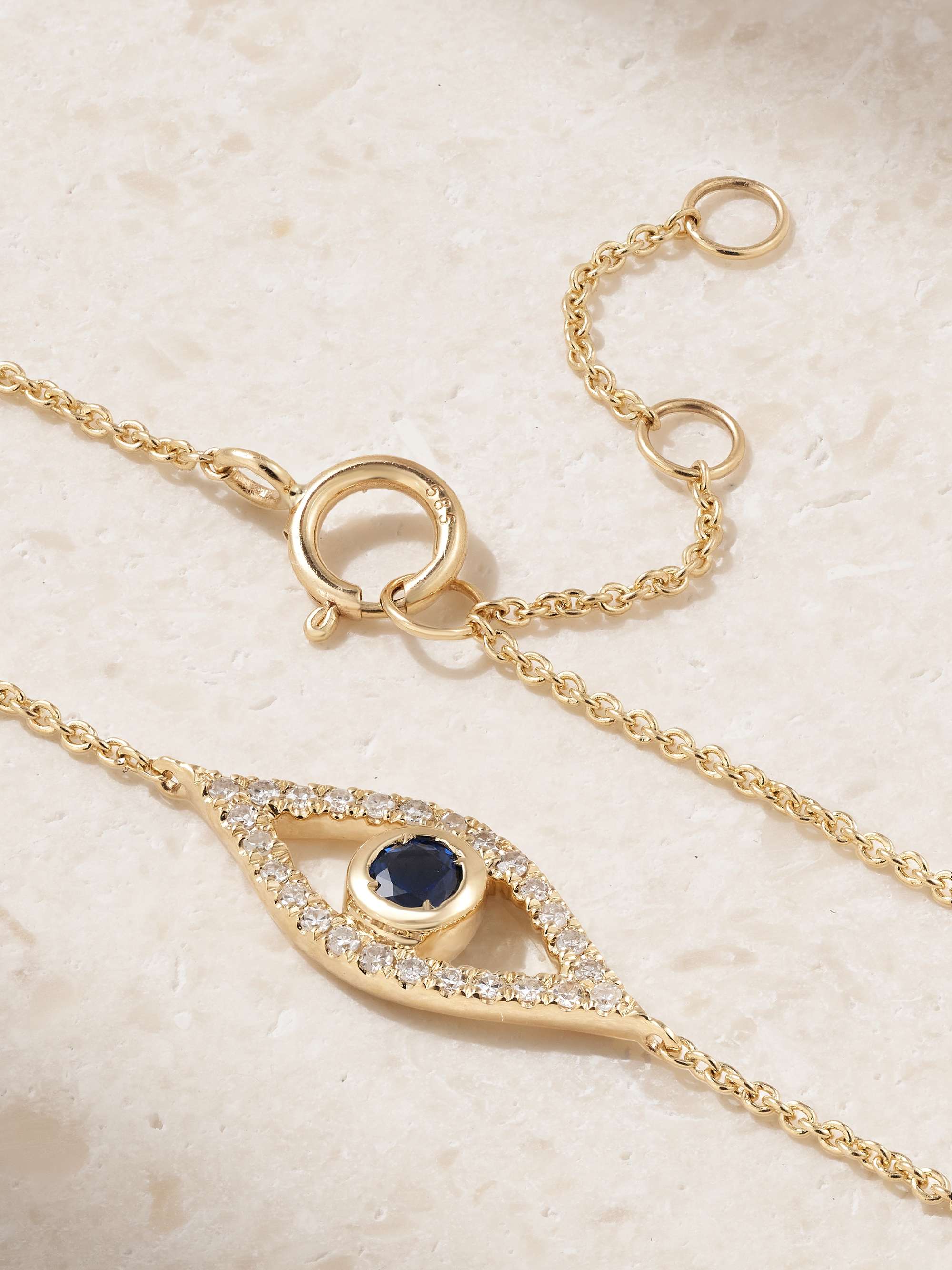 STONE AND STRAND Evil Eye 14-karat gold, diamond and sapphire bracelet ...