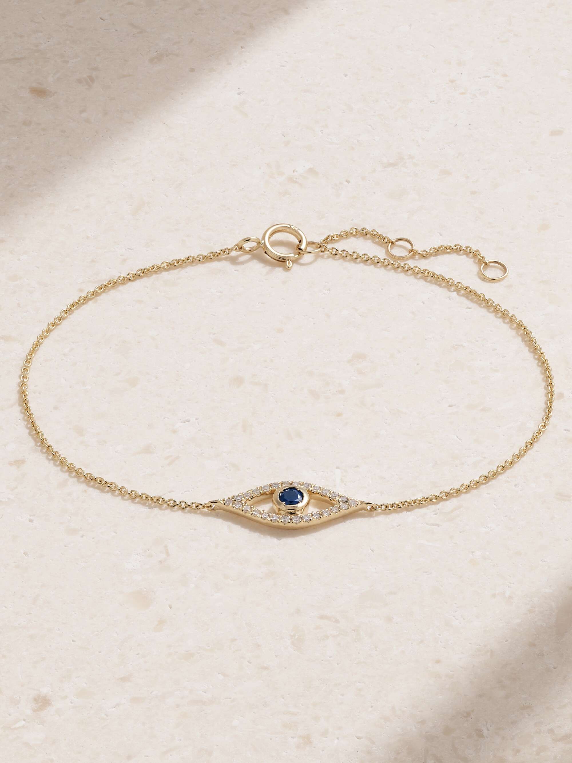 STONE AND STRAND Evil Eye 14-karat gold, diamond and sapphire bracelet ...
