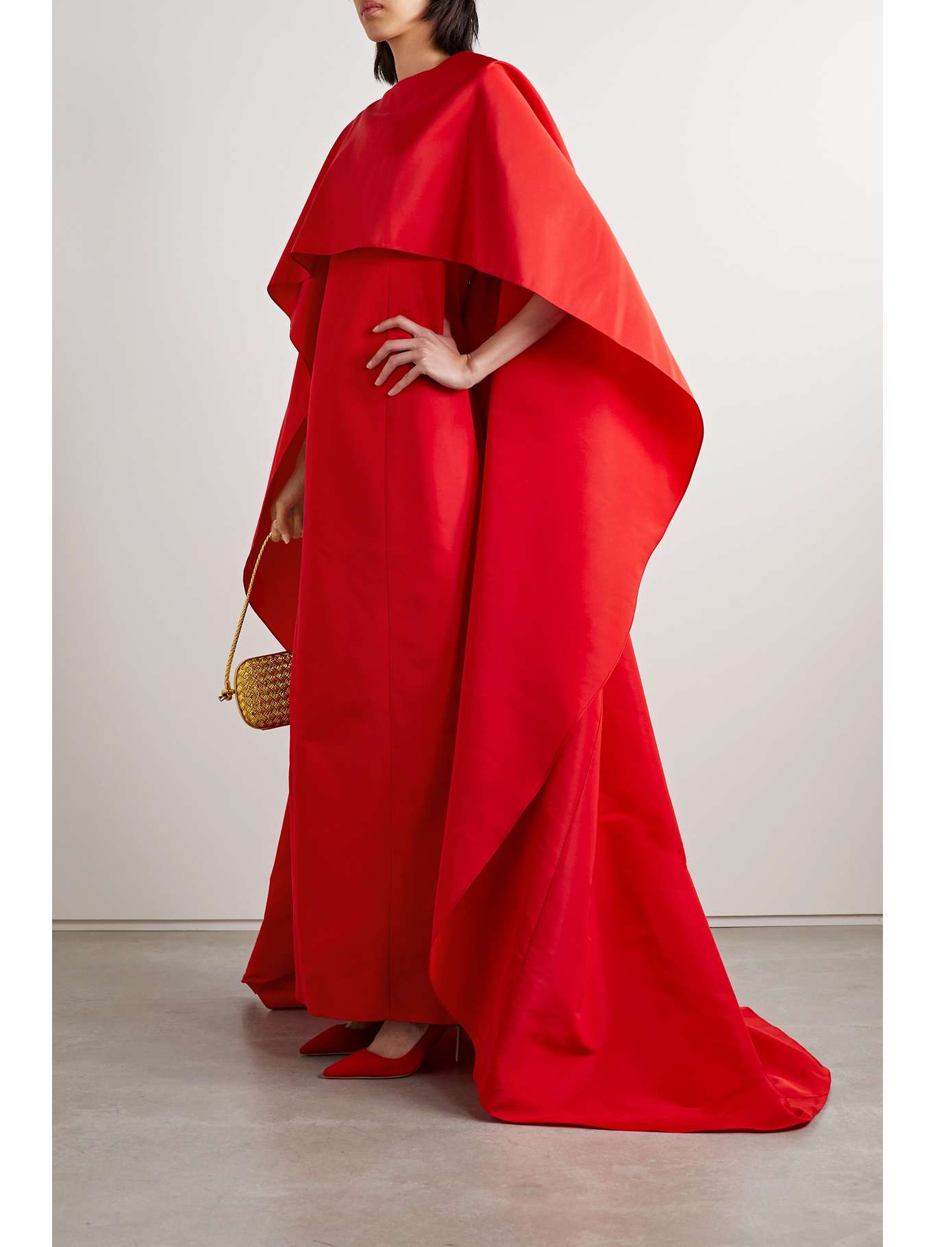 CAROLINA HERRERA Cape-effect draped pleated silk-faille gown | NET-A-PORTER