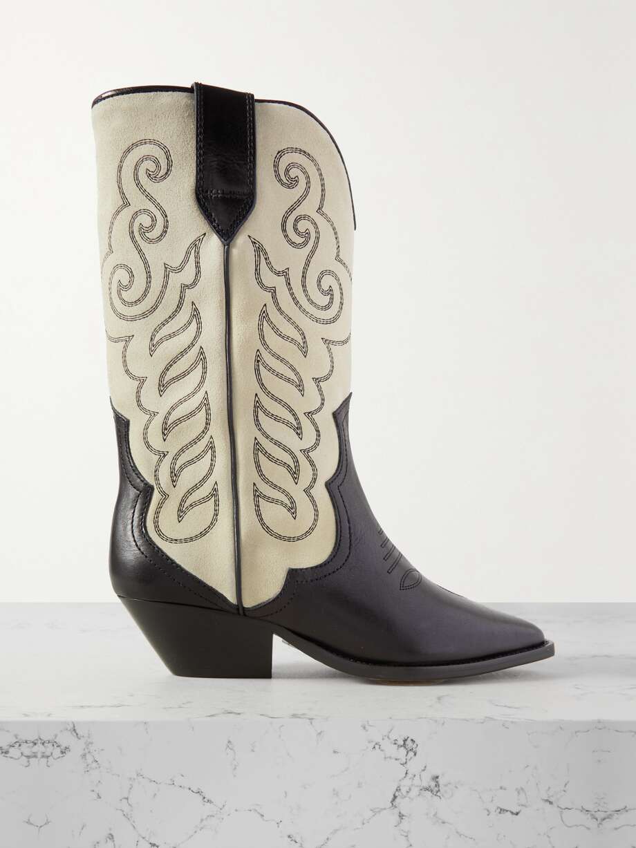 ISABEL MARANT Duerto embroidered leather-trimmed suede cowboy boots ...