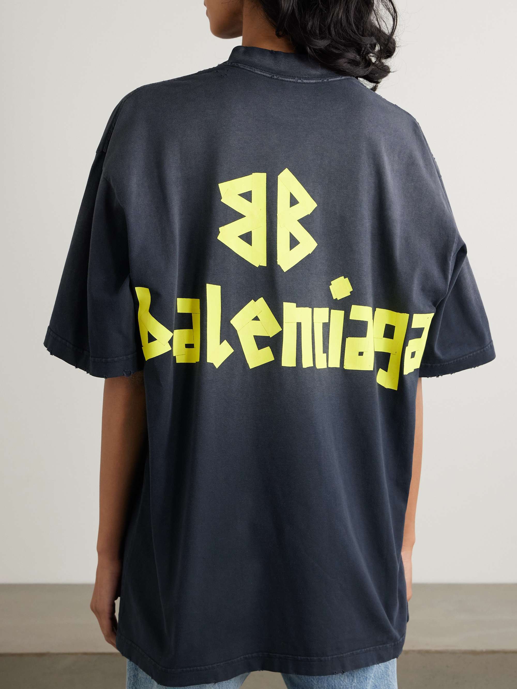 BALENCIAGA Oversized distressed printed cotton-jersey T-shirt | NET-A ...