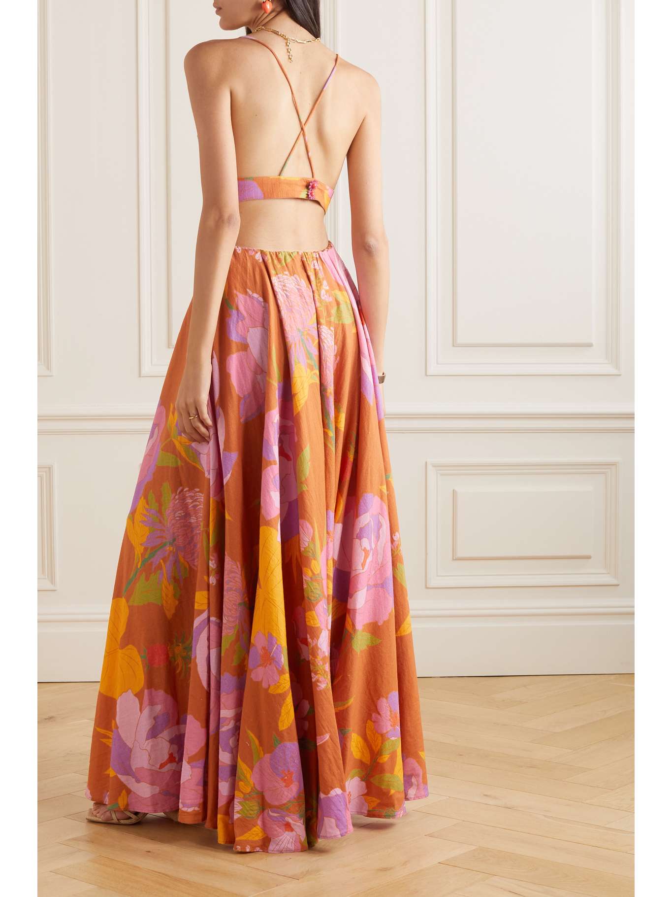 FARM RIO Cutout embroidered floral-print linen-blend maxi dress | NET-A ...