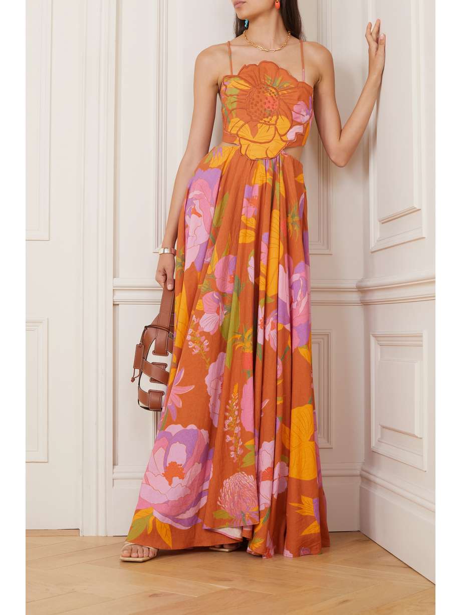 FARM RIO Cutout embroidered floral-print linen-blend maxi dress | NET-A ...