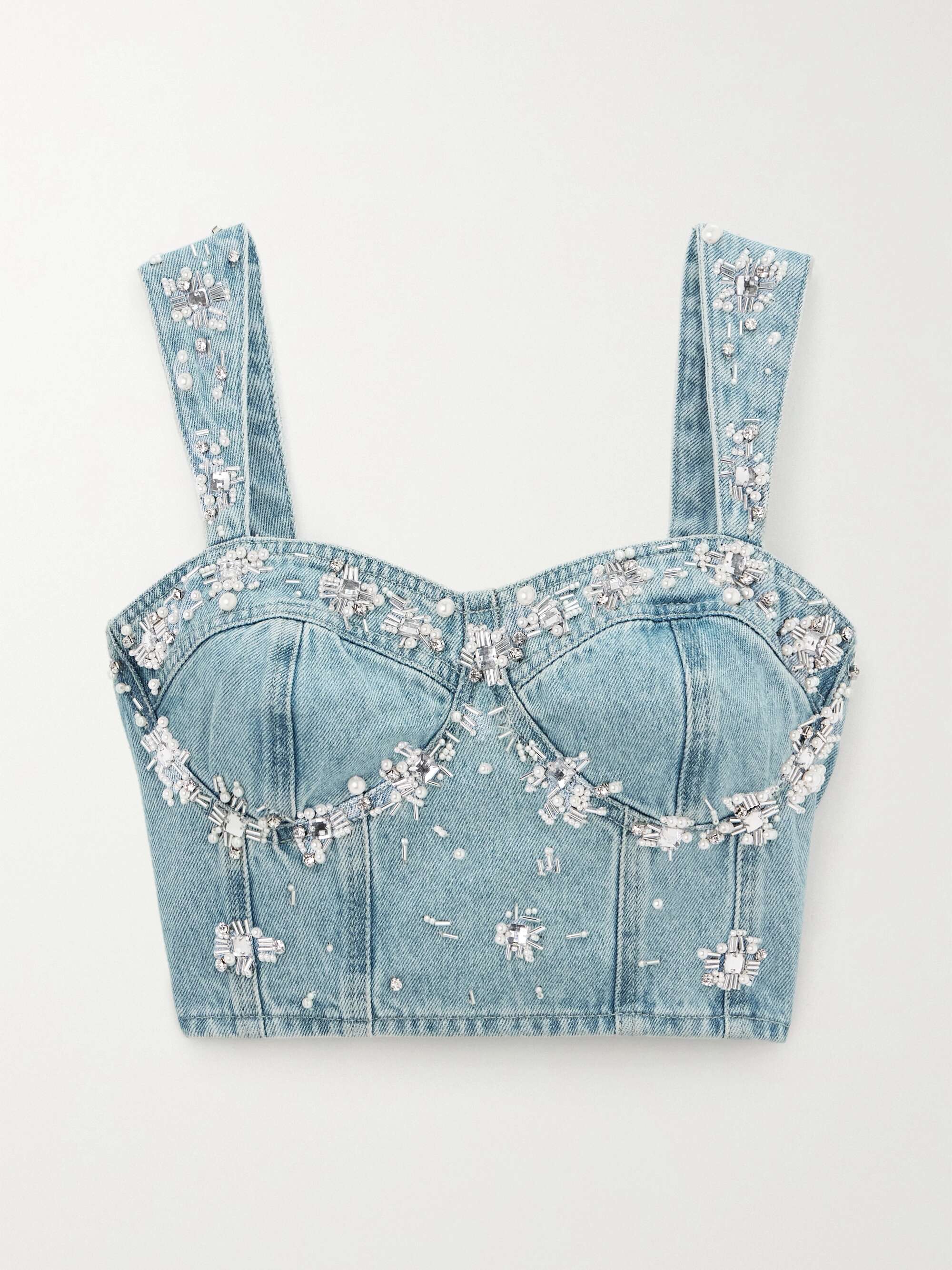 PATBO Embellished cropped denim bustier top | NET-A-PORTER