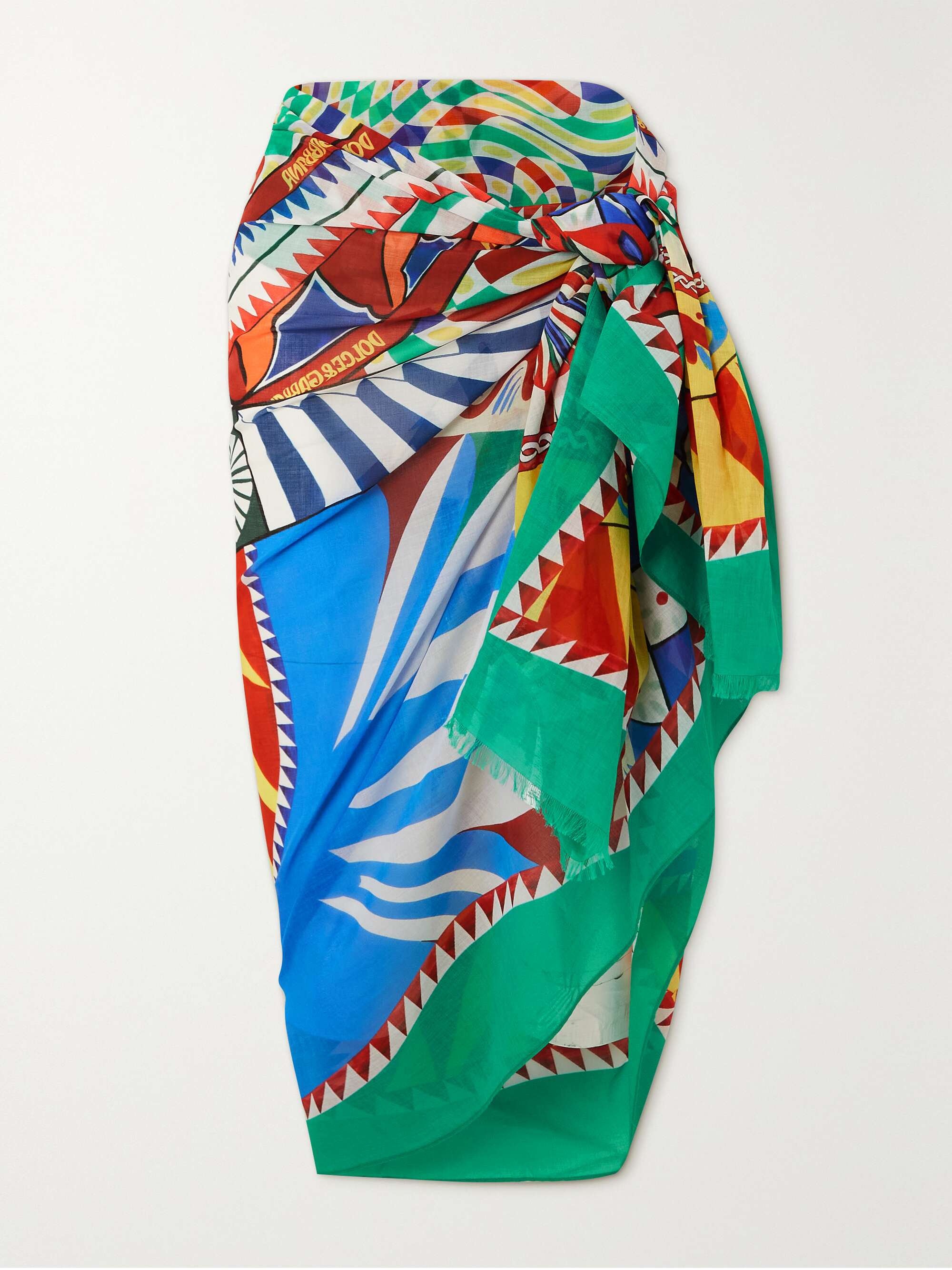 DOLCE&GABBANA Frayed printed cotton-voile pareo | NET-A-PORTER