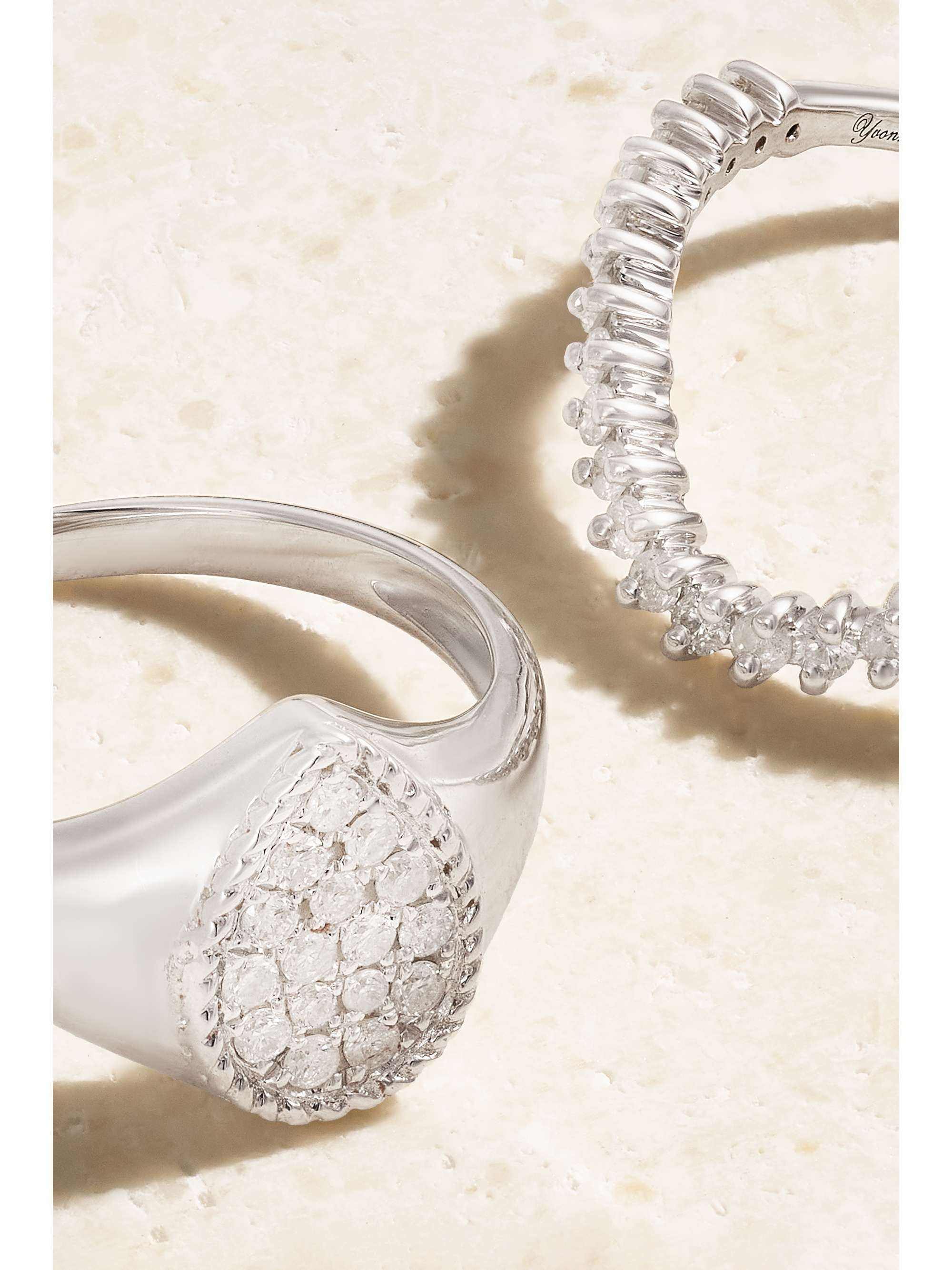YVONNE LÉON Chevalière set of two 9-karat white gold diamond rings ...