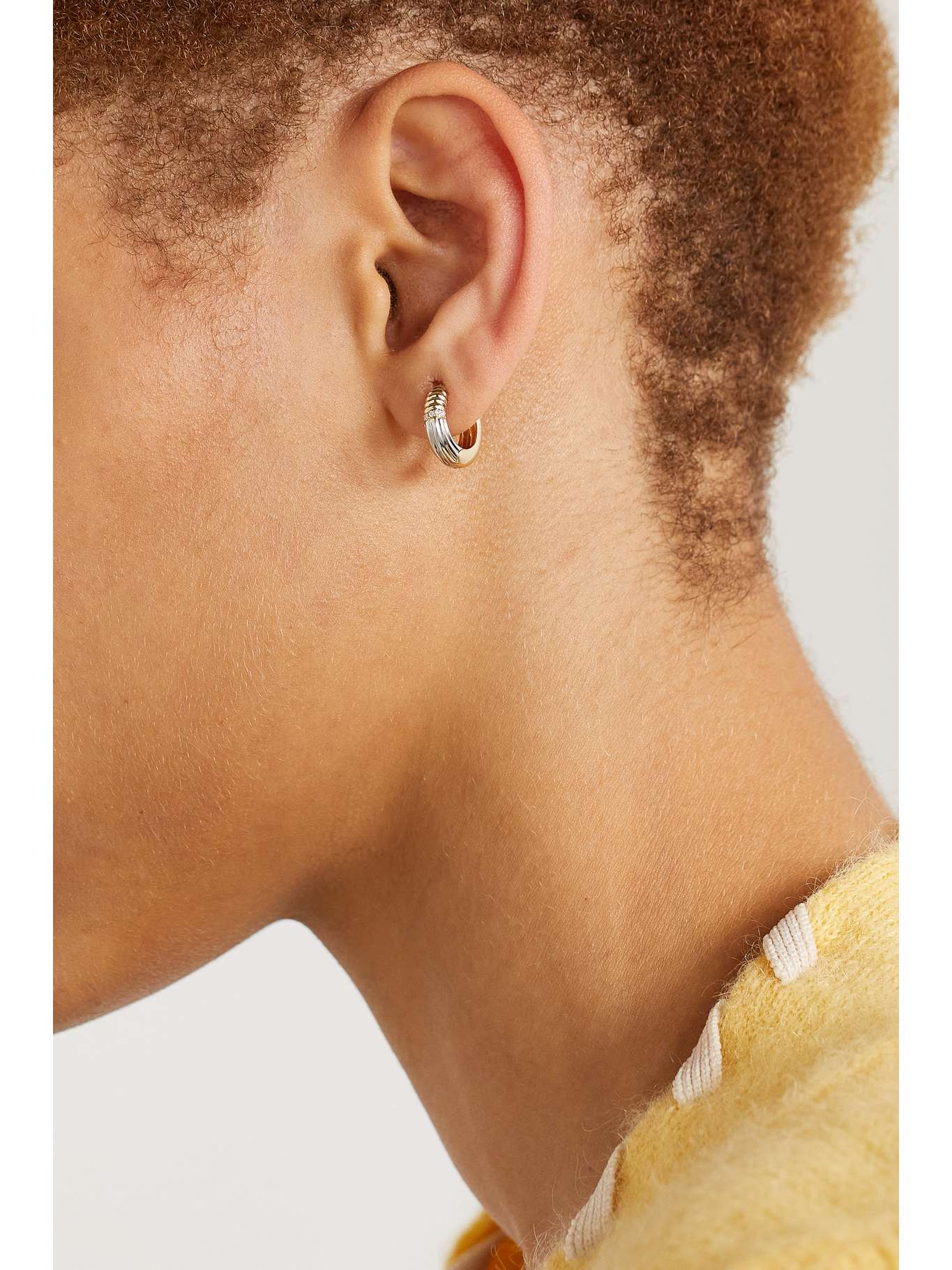 YVONNE LÉON Berlingot mini 9-karat yellow and white gold diamond hoop ...