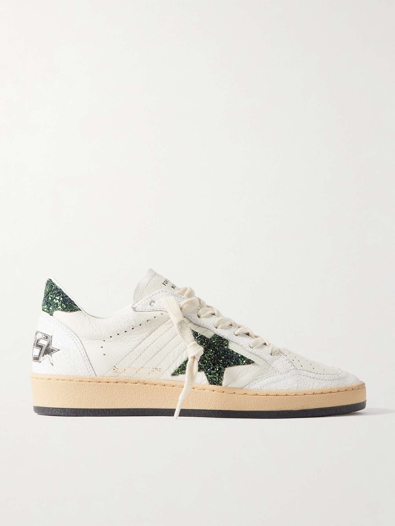 GOLDEN GOOSE Ballstar glittered distressed leather sneakers | NET-A-PORTER