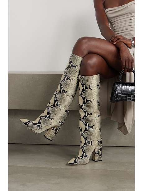 PARIS TEXAS Anja snake-effect leather knee boots | NET-A-PORTER