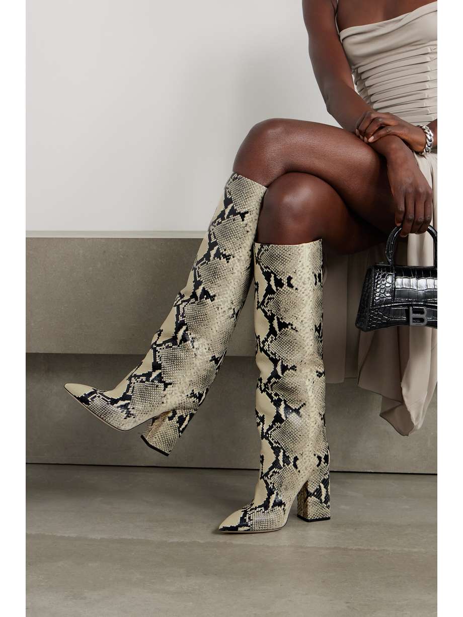 PARIS TEXAS Anja snake-effect leather knee boots | NET-A-PORTER