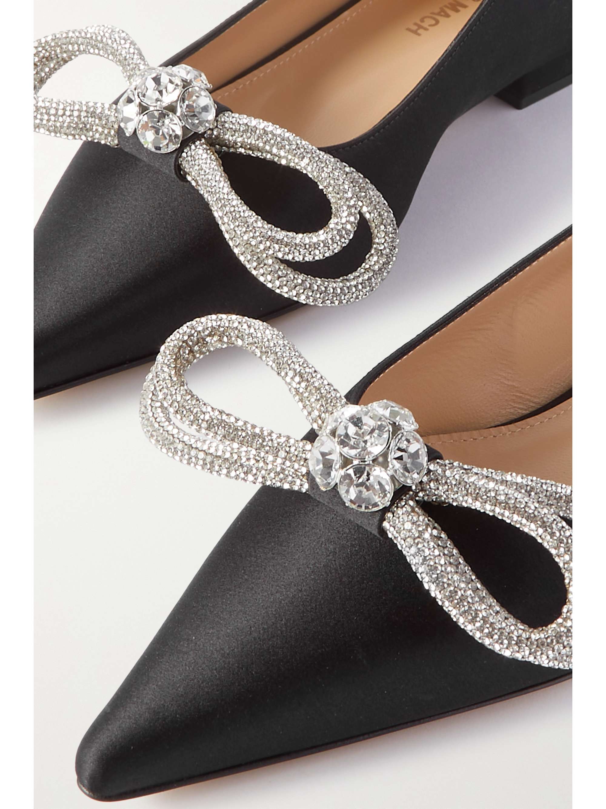 MACH & MACH Double Bow crystal-embellished satin point-toe flats | NET ...