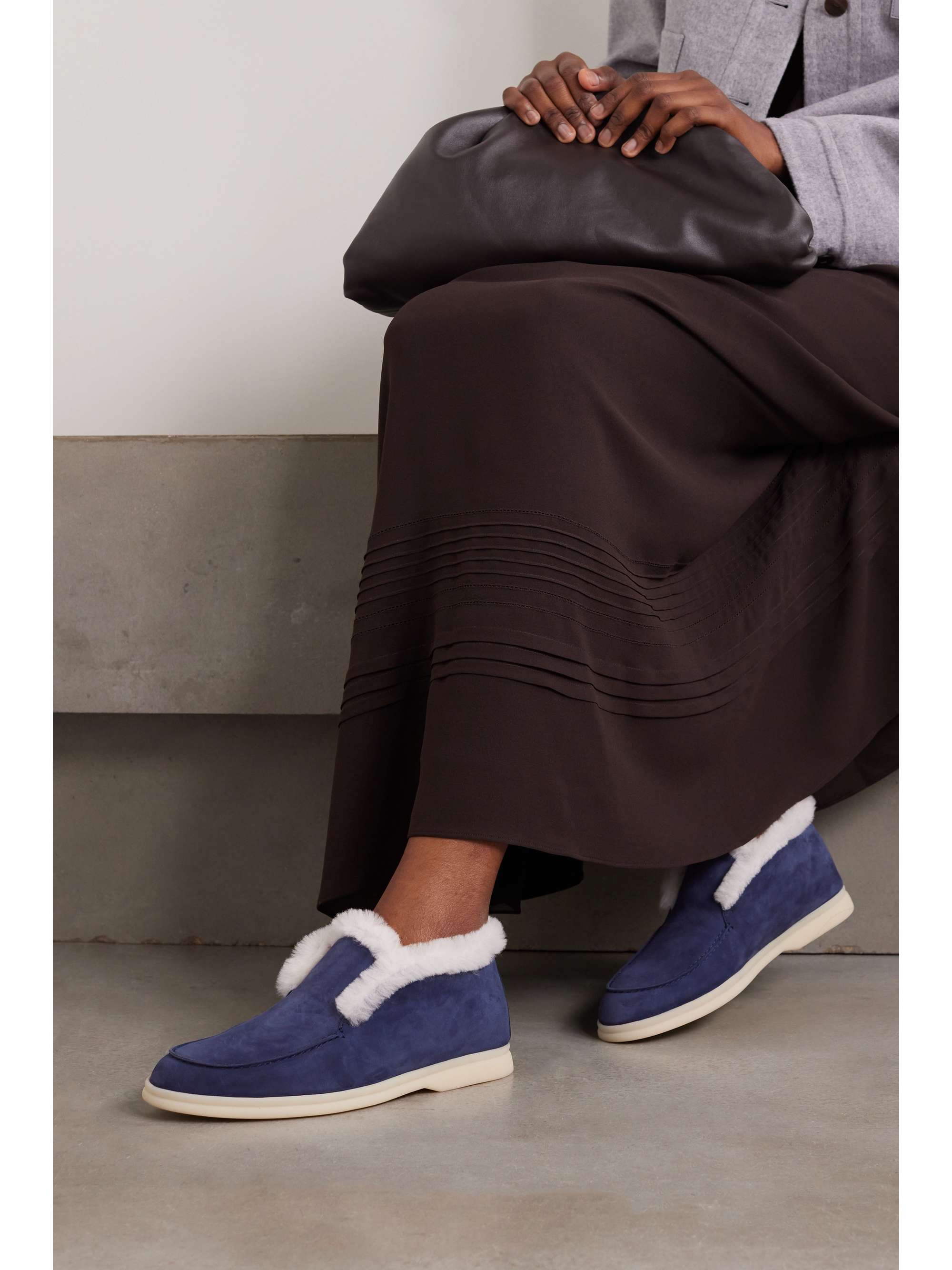 LORO PIANA Open Walk shearling-lined suede loafers | NET-A-PORTER
