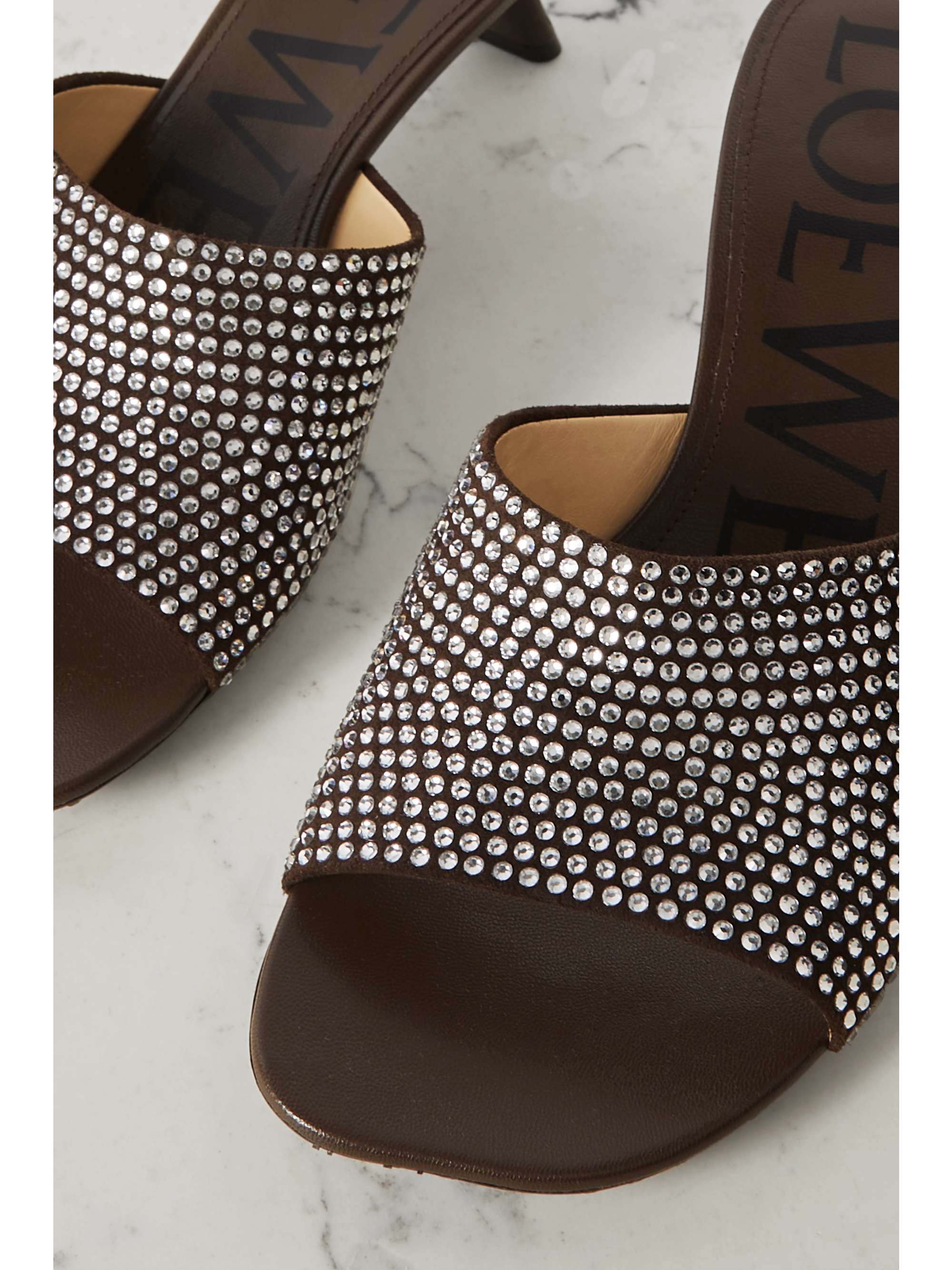 LOEWE Petal crystal-embellished suede mules | NET-A-PORTER