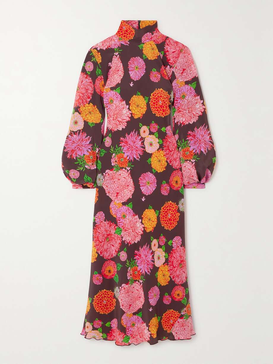 LA DOUBLEJ Medici floral-print silk crepe de chine midi dress | NET-A-PORTER