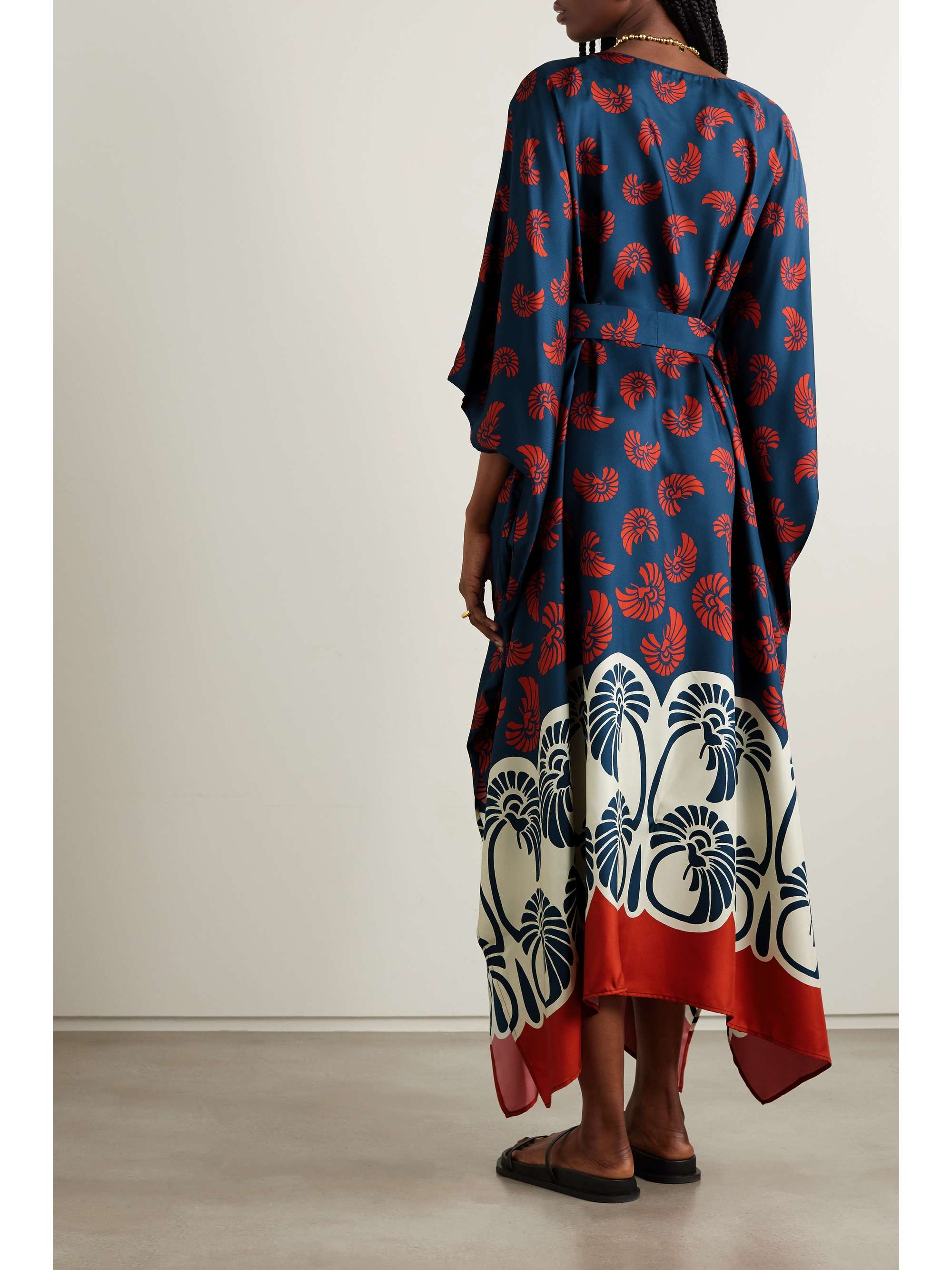 LA DOUBLEJ Belted printed silk-twill kaftan | NET-A-PORTER