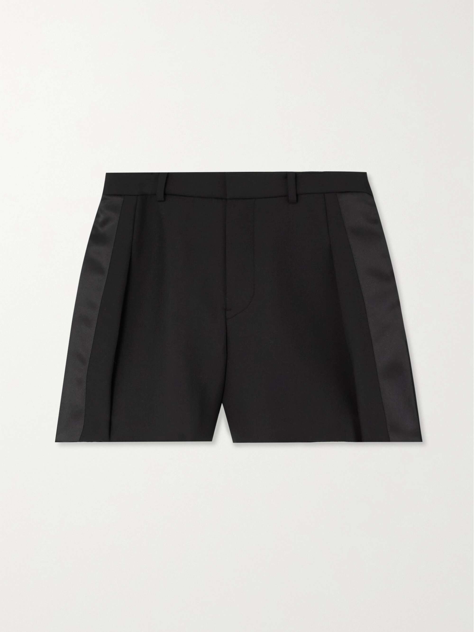 SACAI Satin-trimmed pleated woven shorts | NET-A-PORTER