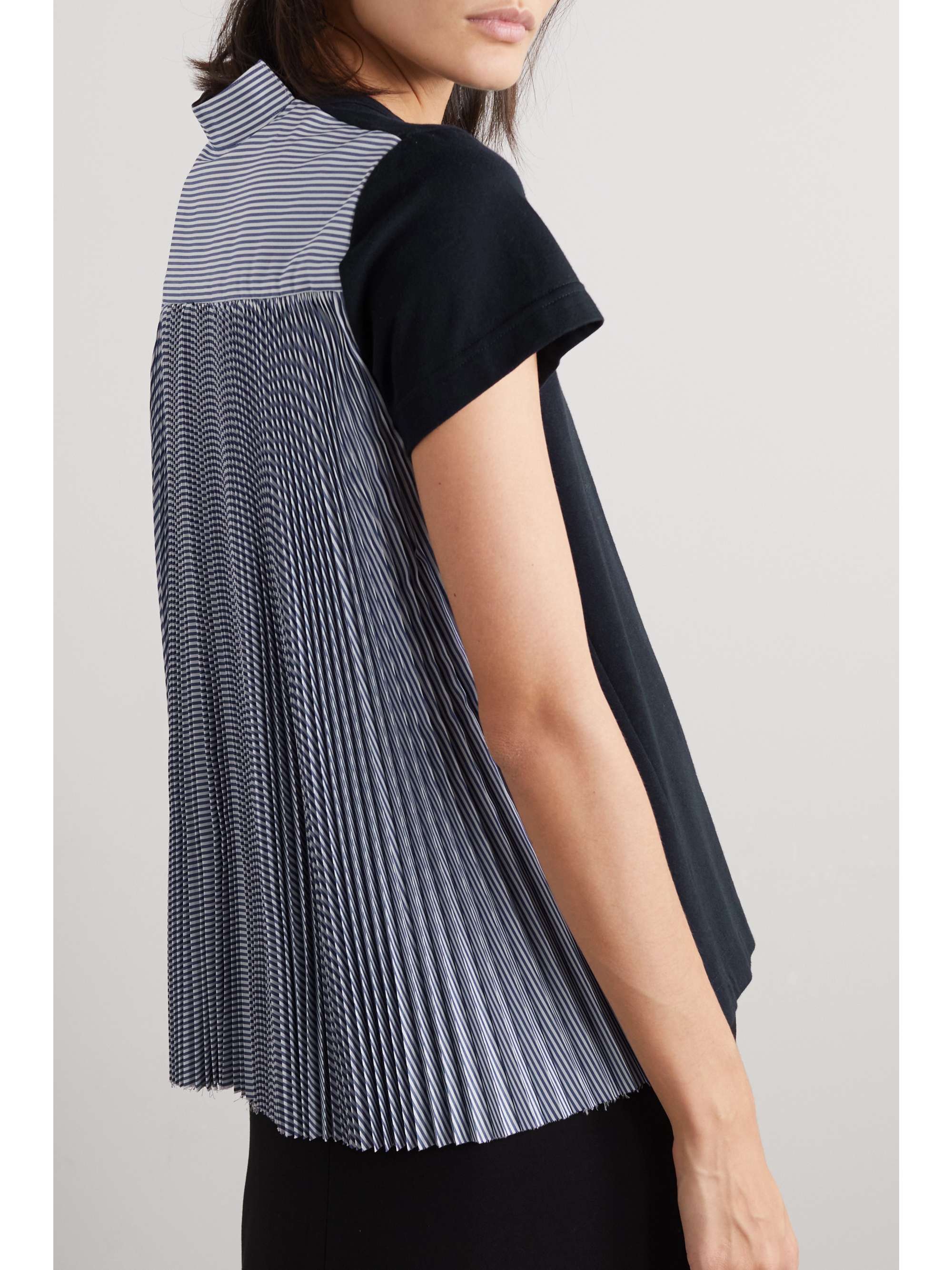SACAI Pleated paneled cotton-jersey and striped poplin T-shirt | NET-A ...