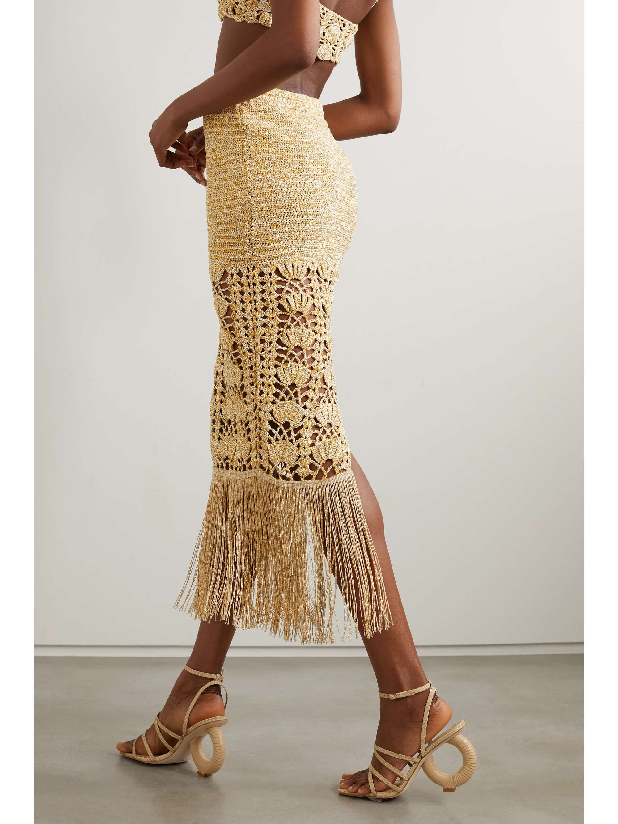 RETROFÊTE Naida metallic crochet-knit midi skirt | NET-A-PORTER