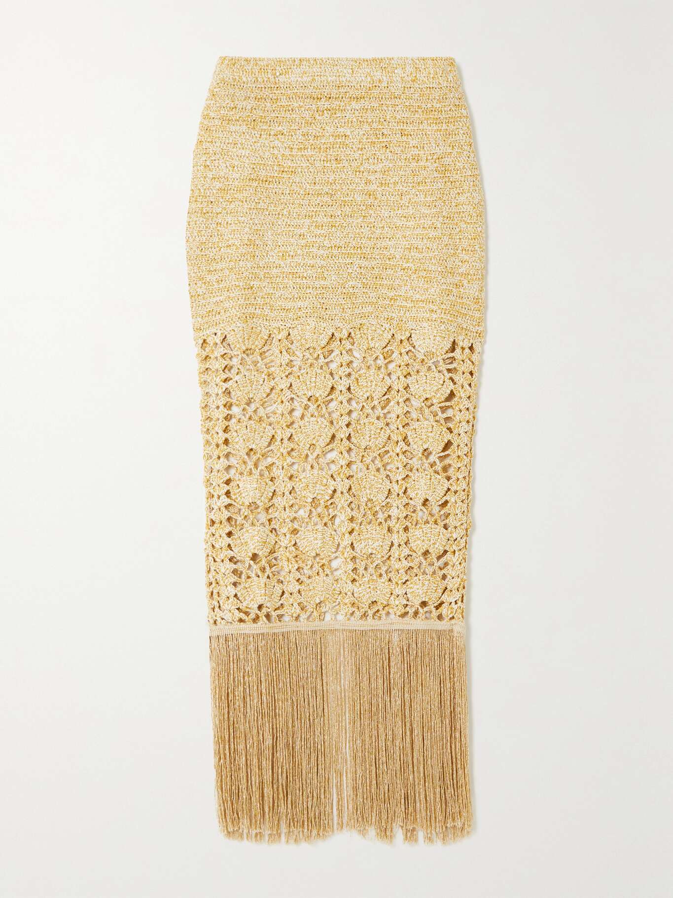 RETROFÊTE Naida metallic crochet-knit midi skirt | NET-A-PORTER