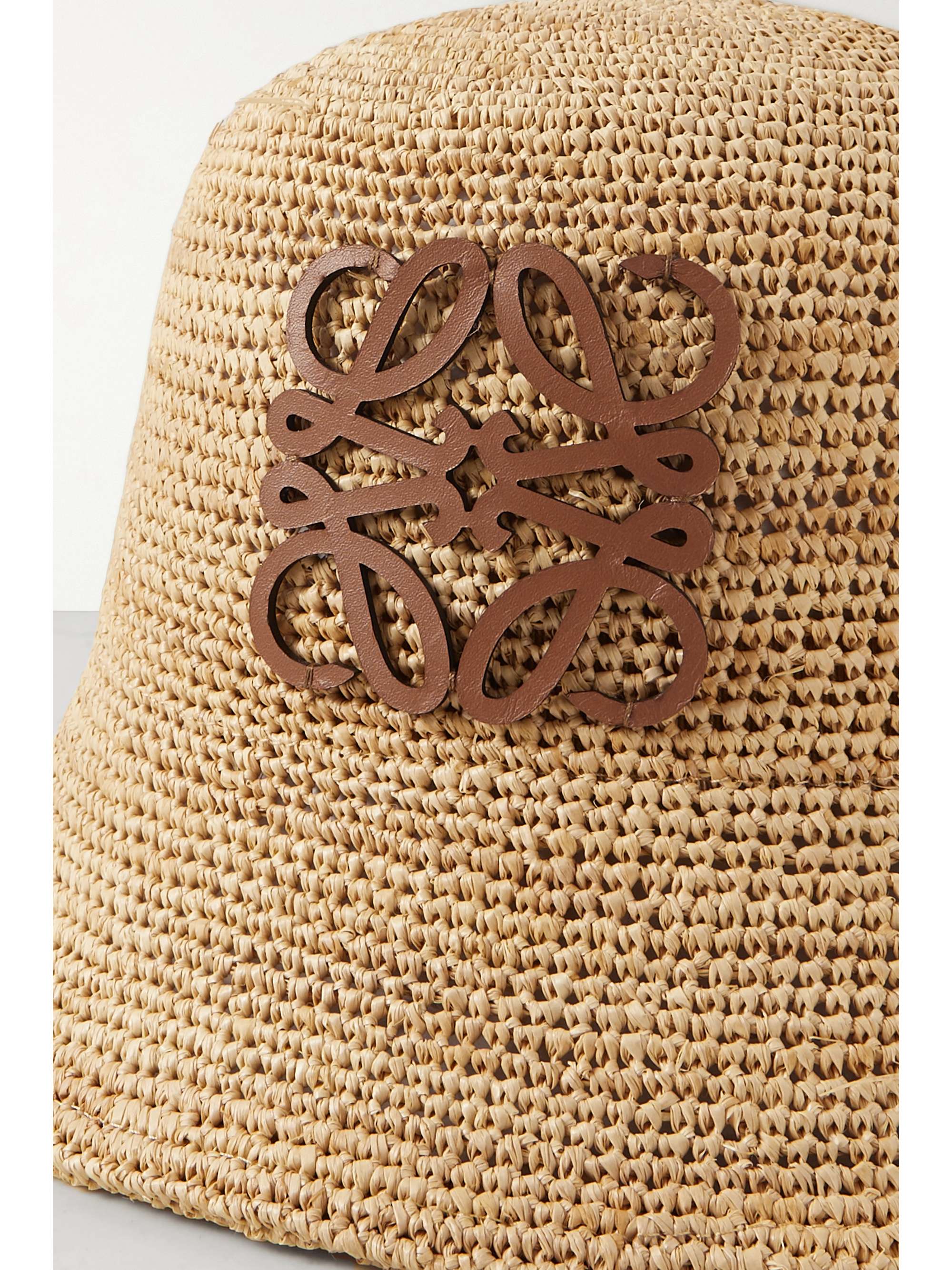 LOEWE + Paula's Ibiza leather-trimmed raffia bucket hat | NET-A-PORTER