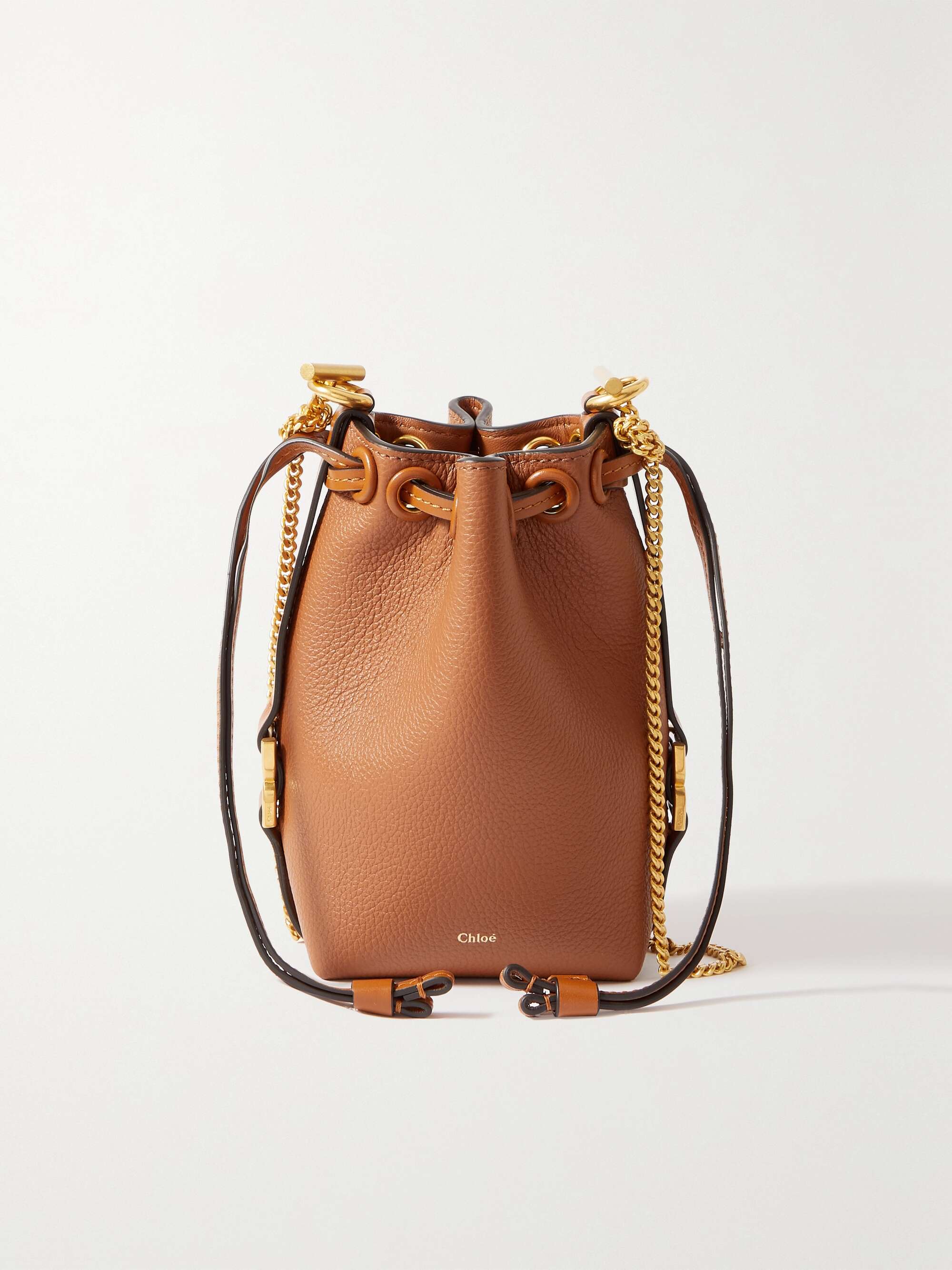 CHLOÉ + NET SUSTAIN Marcie mini embellished textured-leather bucket bag ...