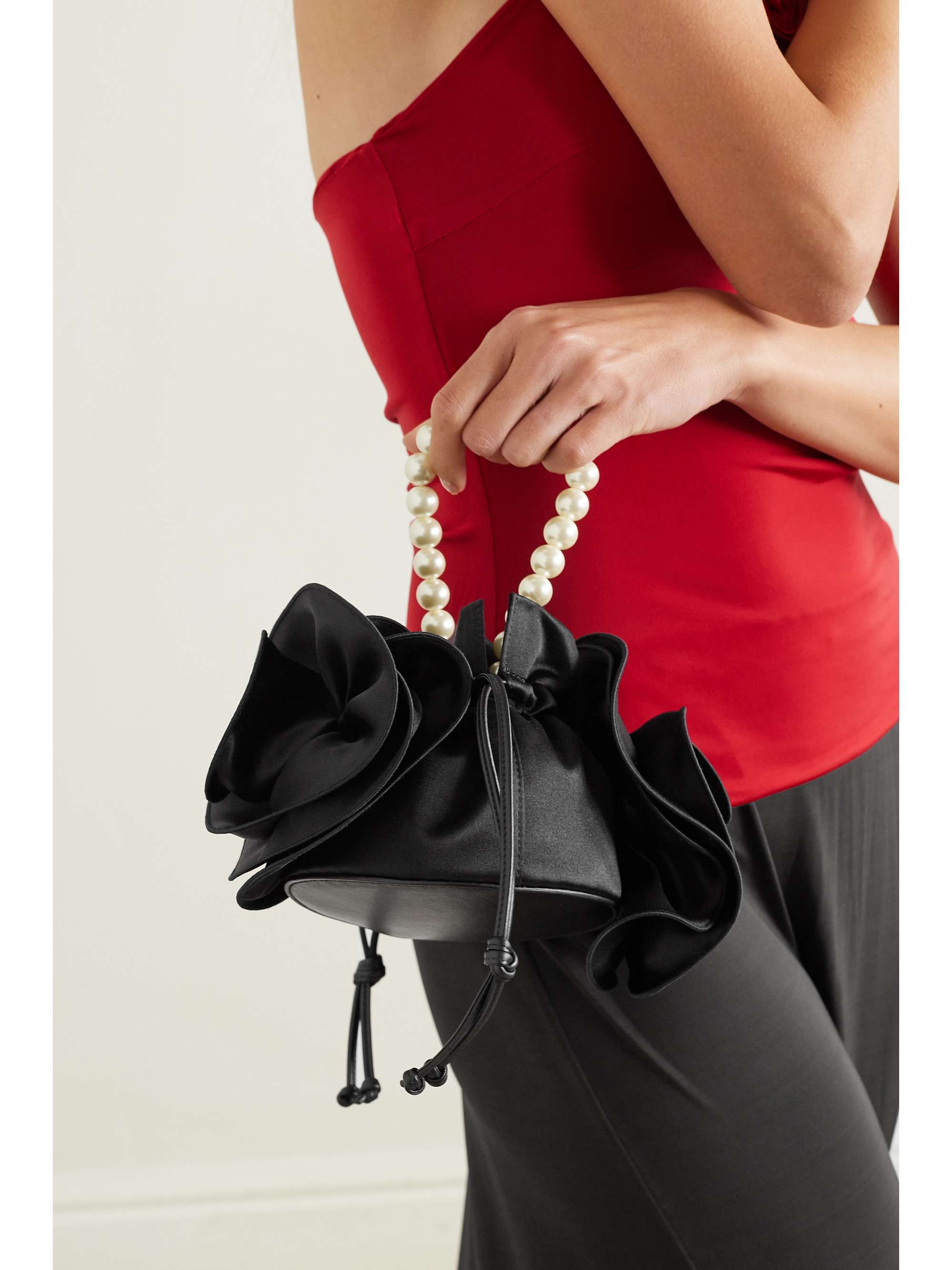 MAGDA BUTRYM Magda faux pearl-embellished appliquéd ruched satin ...